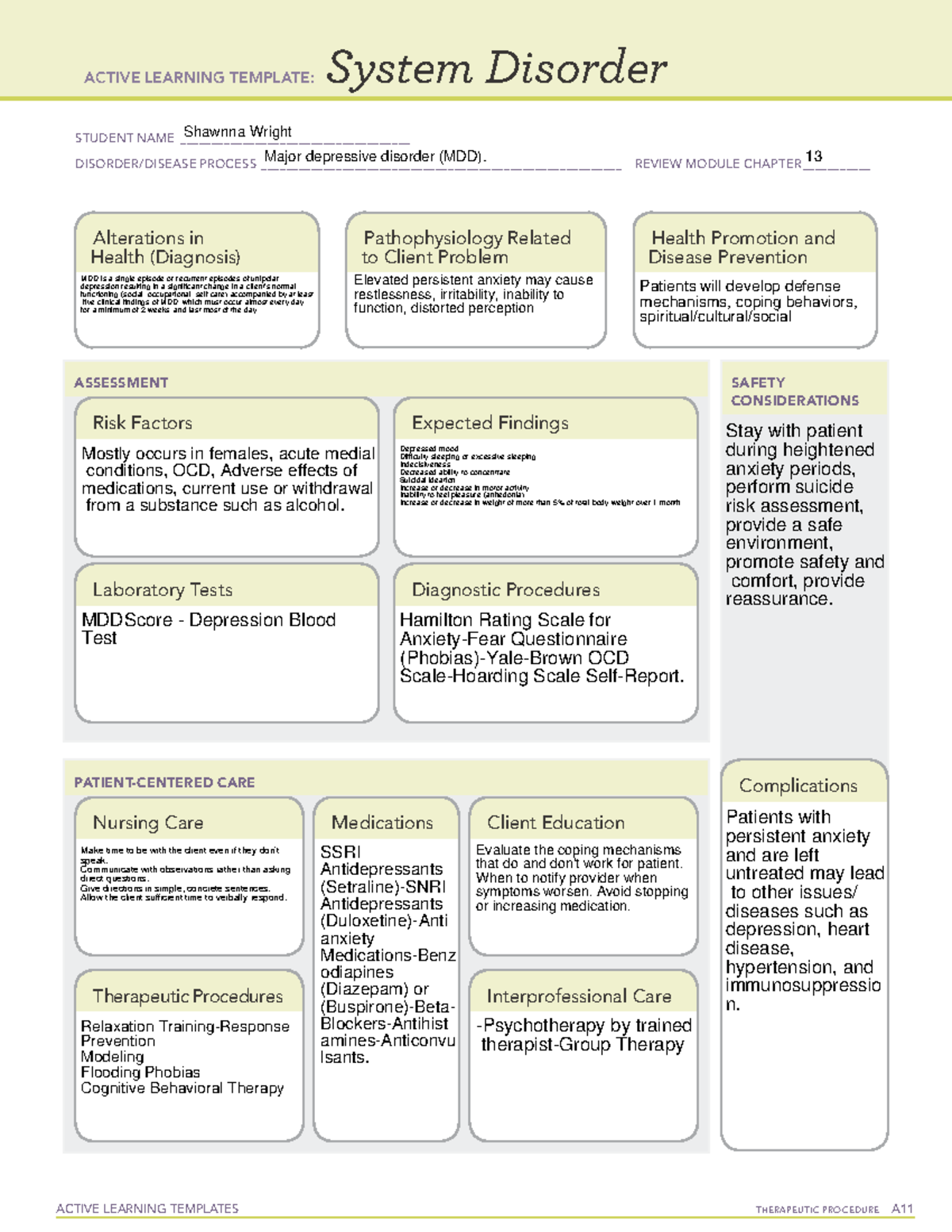 ACTIVE LEARNING TEMPLATE: Major Depressive Disorder (MDD) Study Guide ...