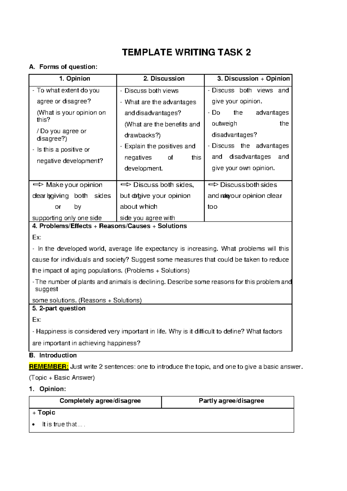Sườn bài viết Ielts Writing - TEMPLATE WRITING TASK 2 A. Forms of ...