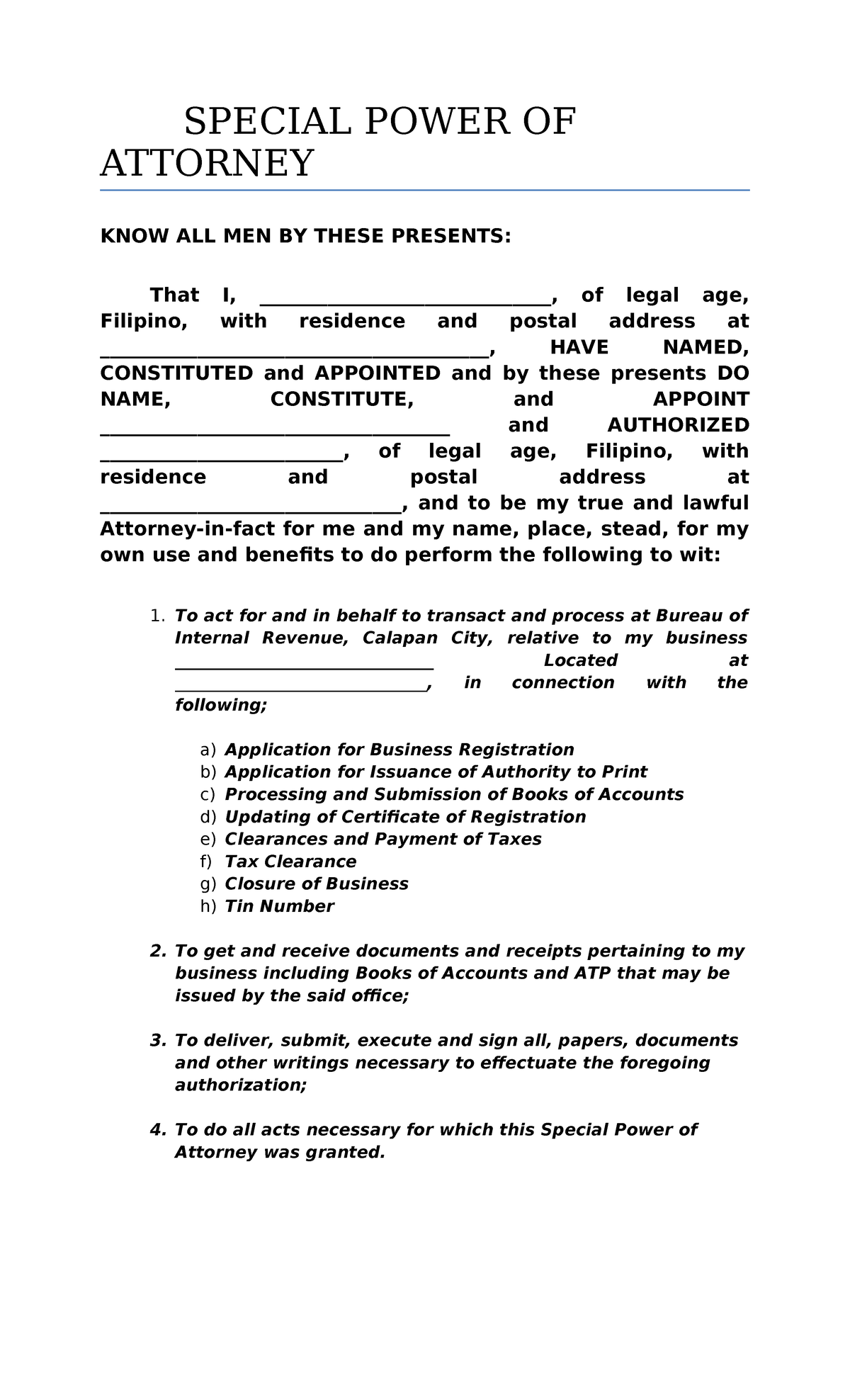 Sample SPA for BIR Transactions - Bookkeeping Use Only - Studocu