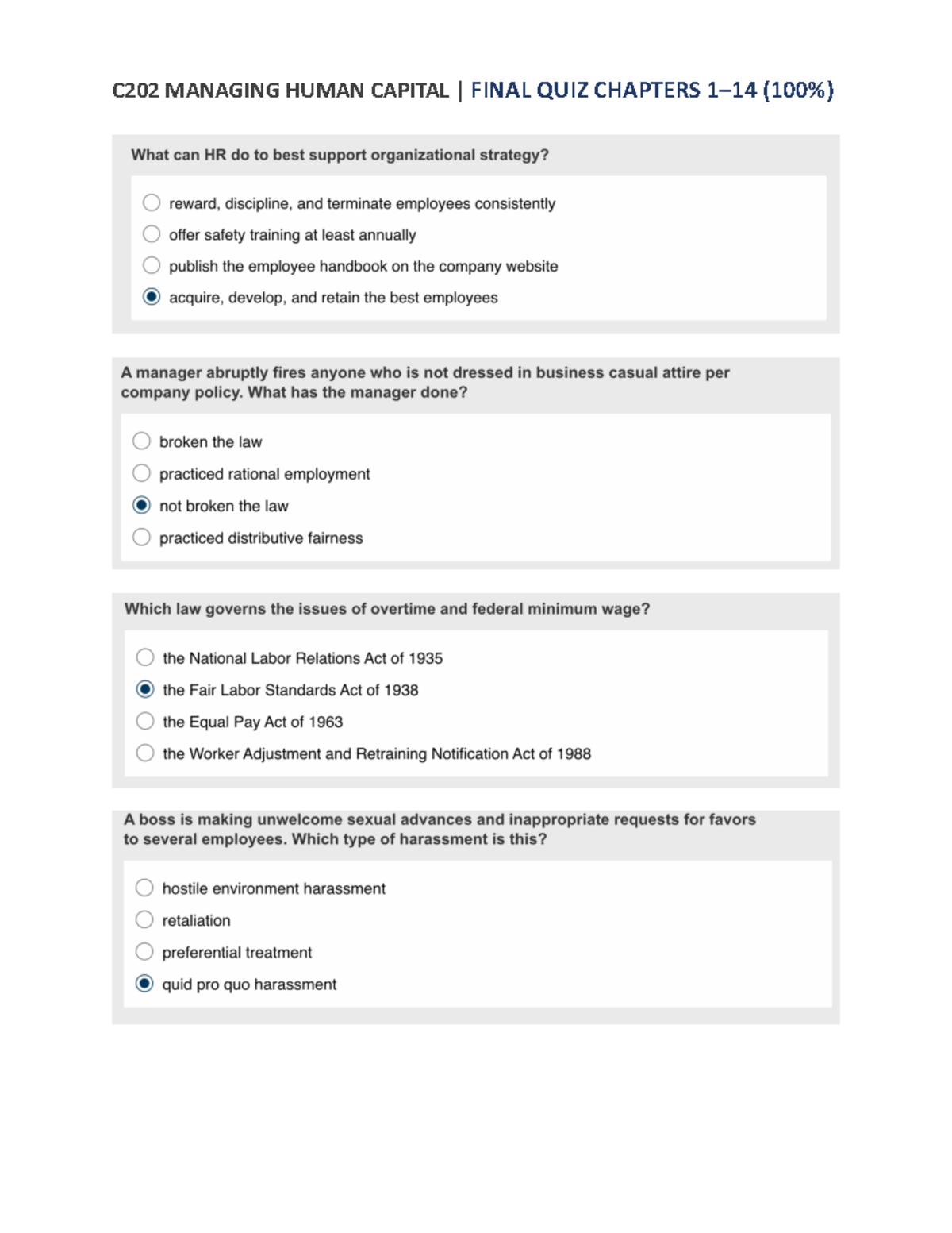 C202 Final Quiz Study Guide Chapters 1-14 on HR Management - Studocu