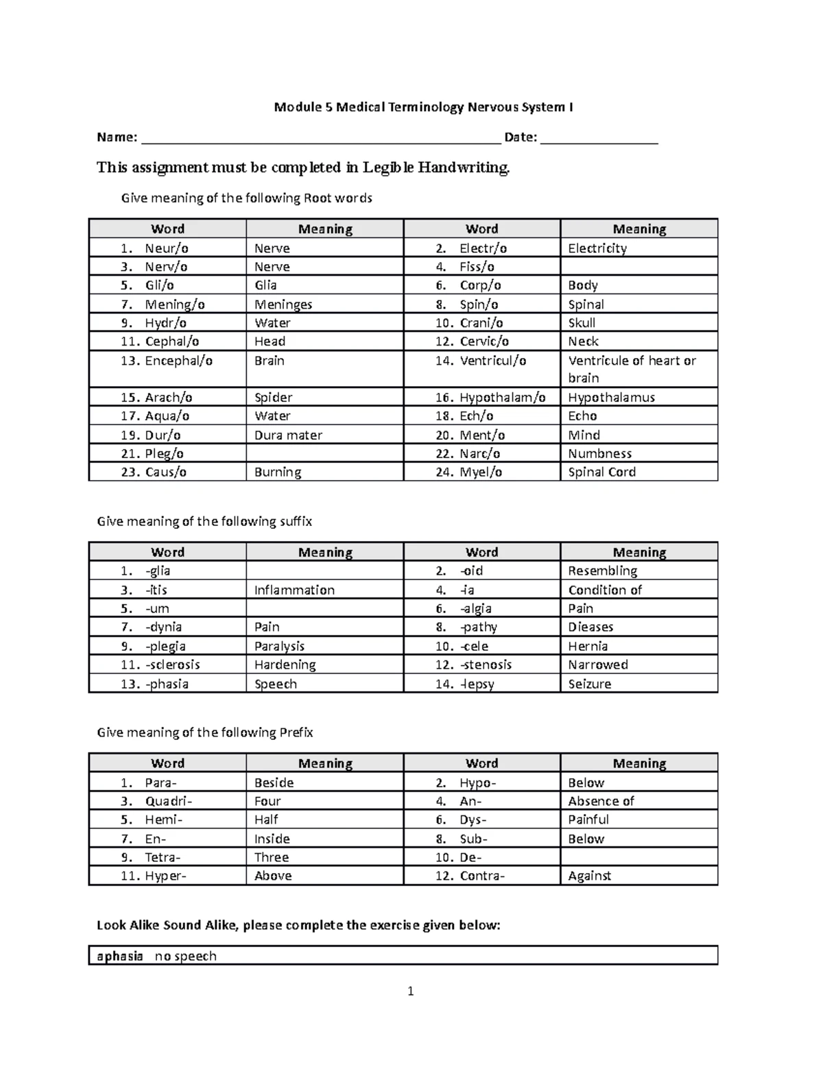 BIO 202 Module 5 Nervous System I Medical Terminology Notes - Studocu
