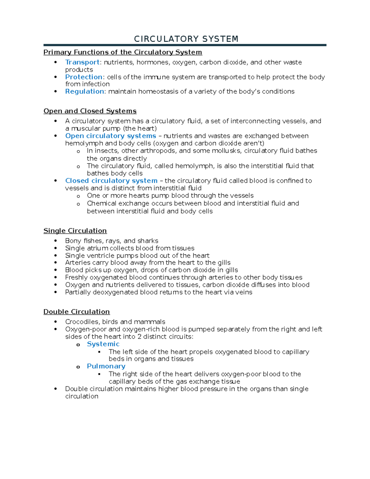 Unit 3: Circulatory & Respiratory Systems Overview - Studocu