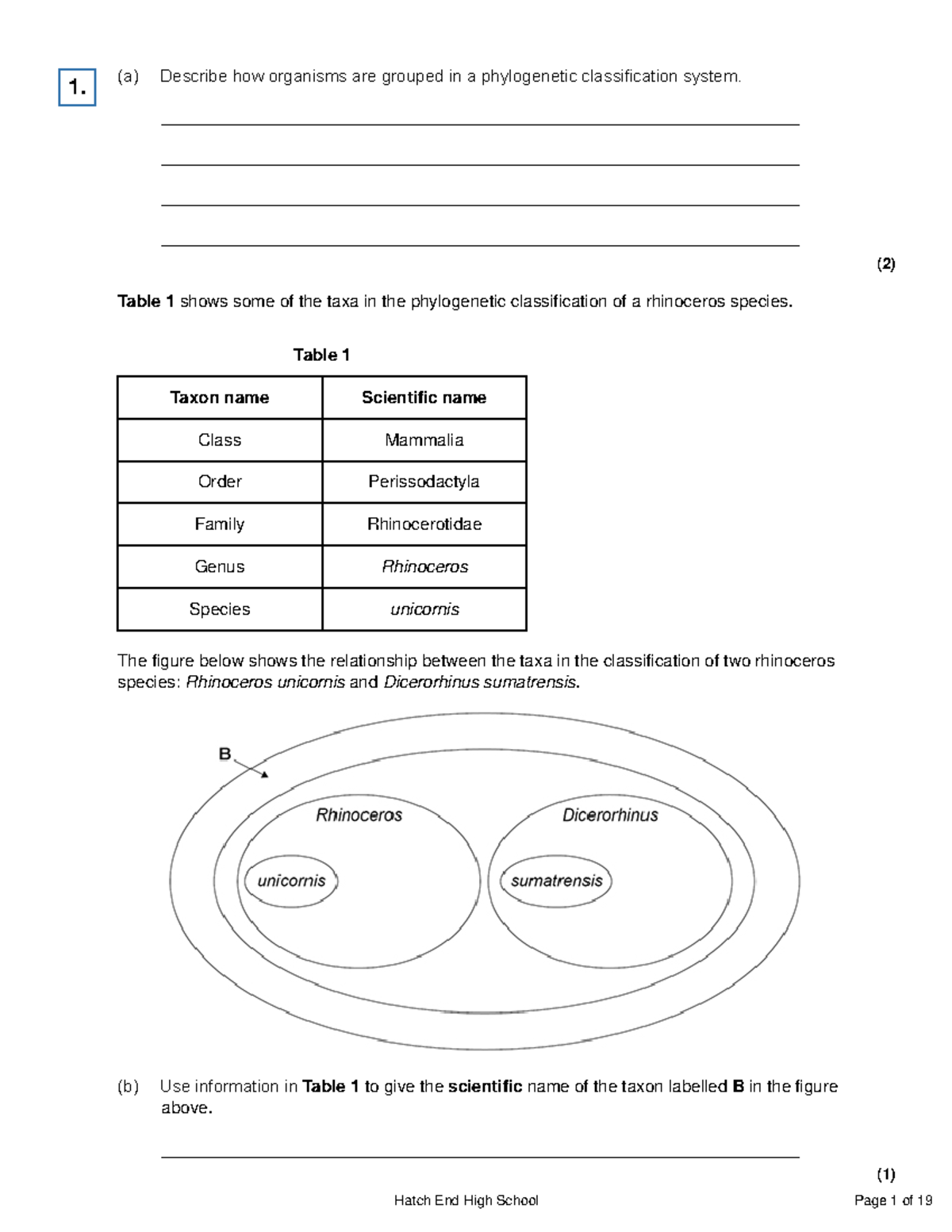 AQA CH10 QA - Phylogenetics & Organism Classification Practice ...