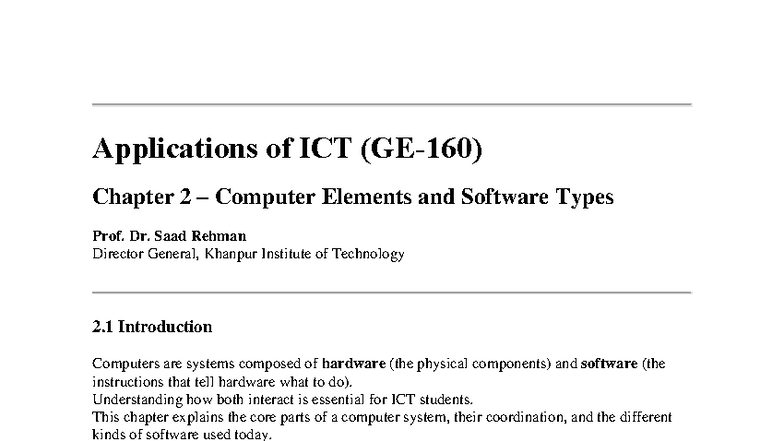 Applications of ICT: Chapter 2 - Computer Elements & Software Types ...