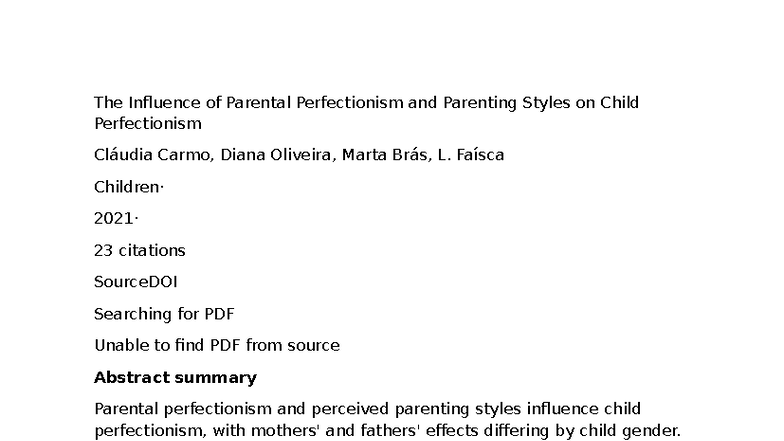 Parental Perfectionism & Parenting Styles Impact on Child Perfectionism ...