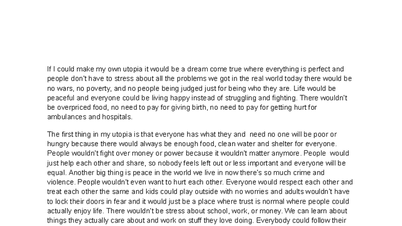 Essay: My Utopia - A Perfect World Vision - Studocu