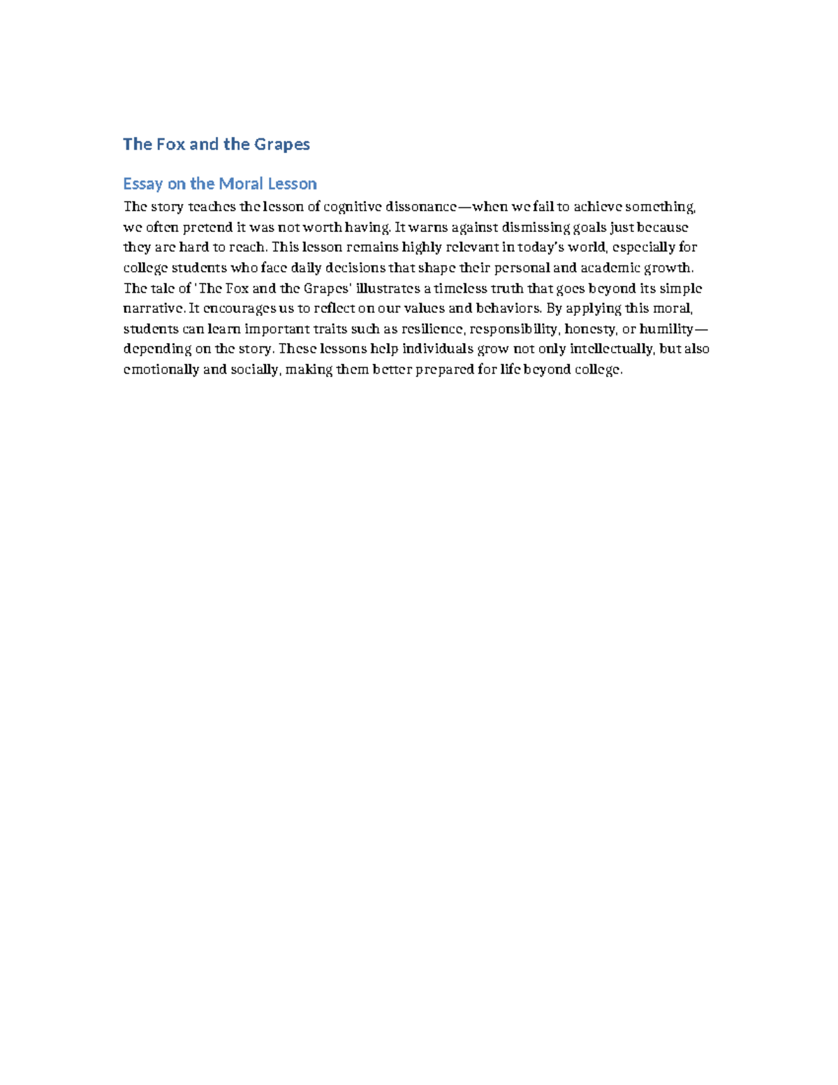 ENG 101: The Fox and the Grapes Essay - Moral Lessons for Students ...