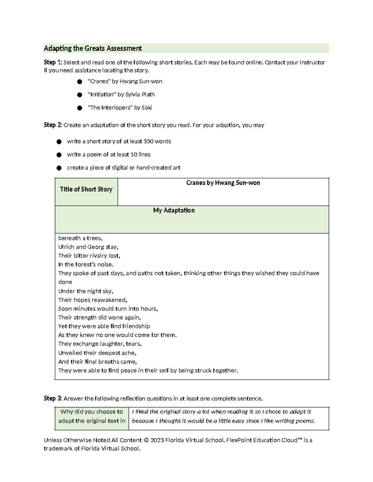 Adapting the Greats Assessment: Short Story Adaptation & Reflection ...