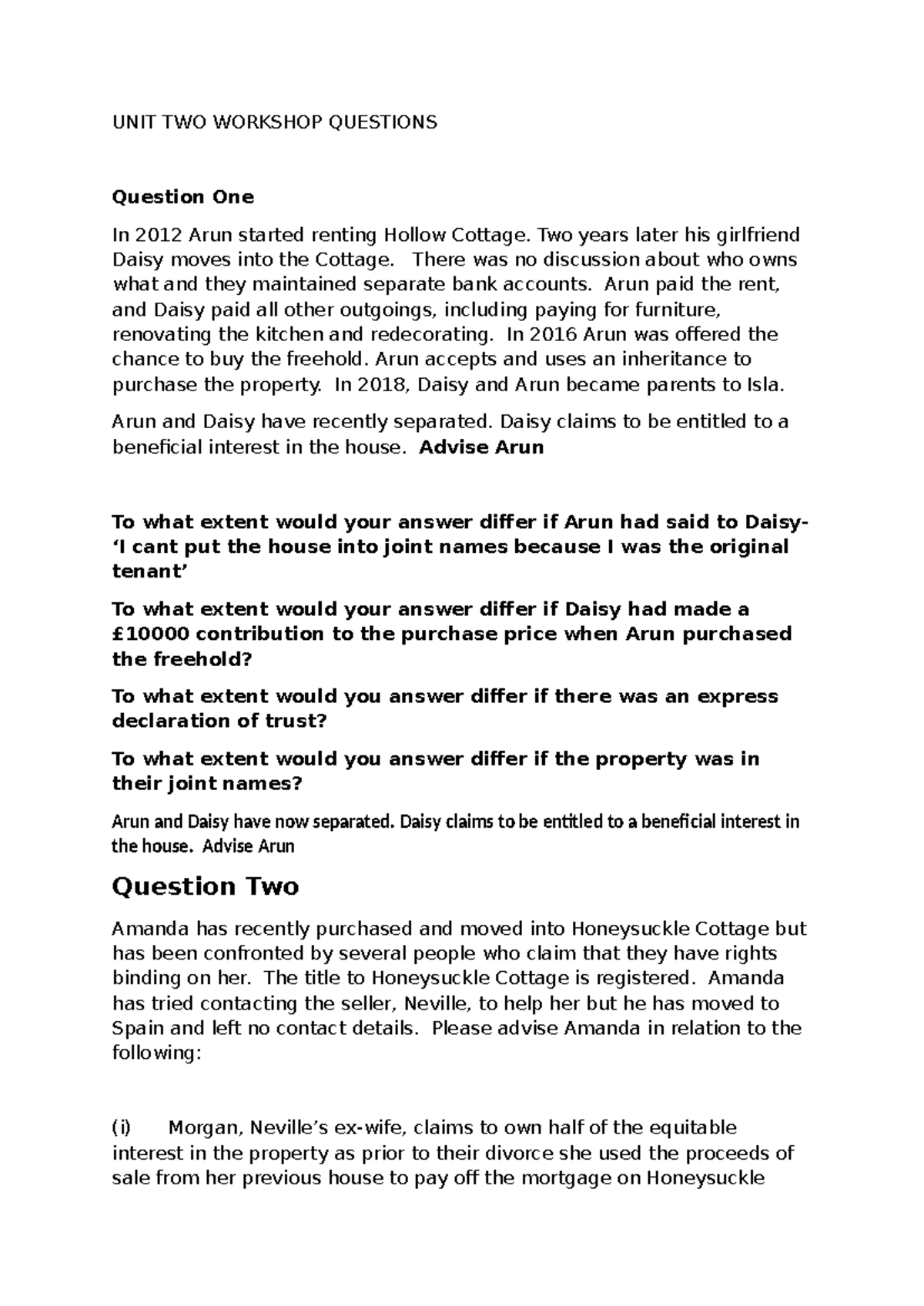 Workshop Questions on Property Rights and Beneficial Interests (LAW101 ...