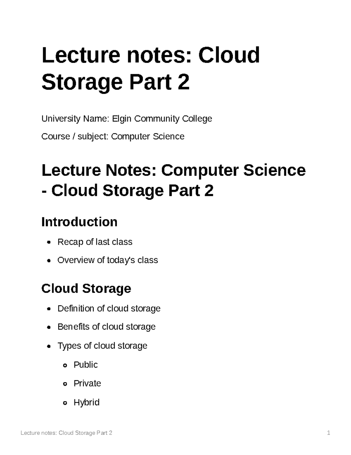 Lecture notes Cloud Storage Part 2 - Lecture notes: Cloud Storage Part ...