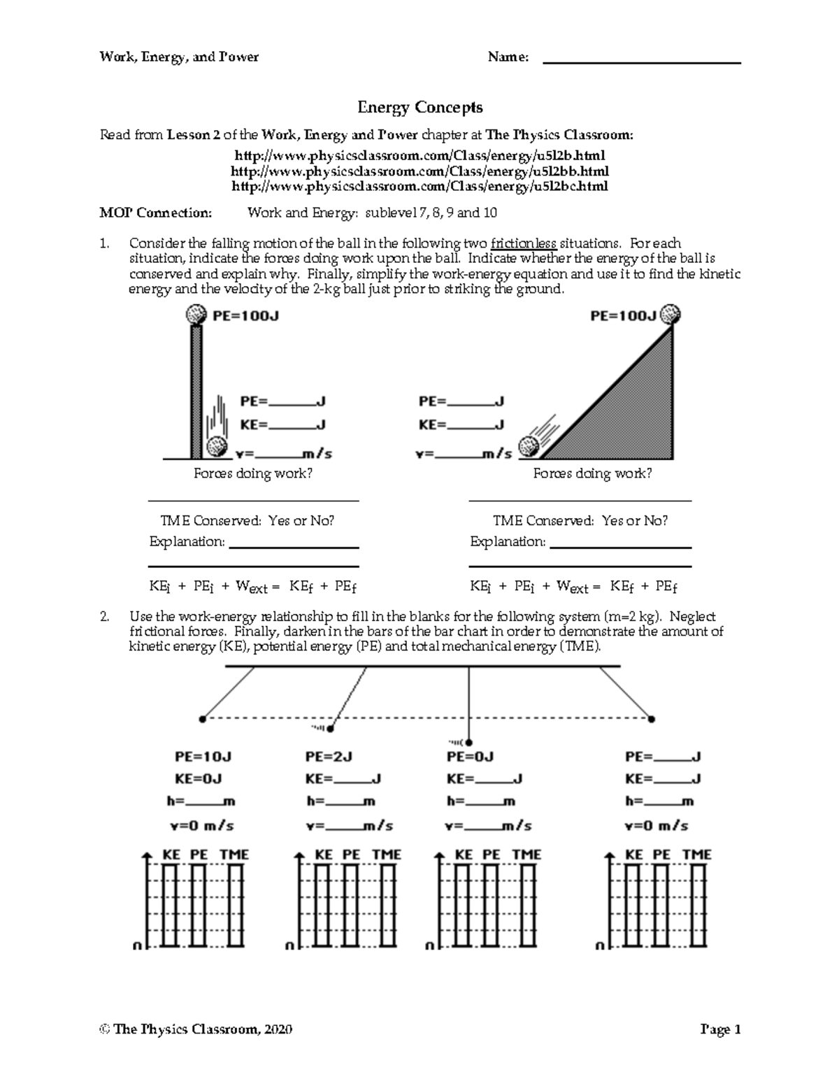 Energy Concepts: Work, Energy, and Power (PSYW) - Lesson 2 Insights ...