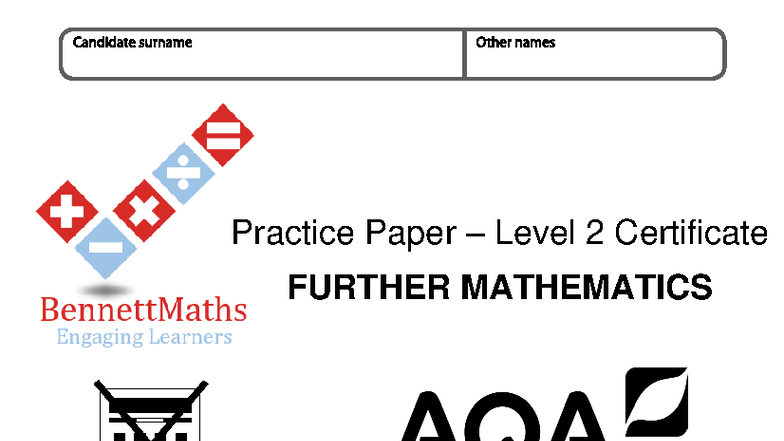 AQA L2 Further Maths Practice Paper: Level 2 Certificate Exam - Studocu