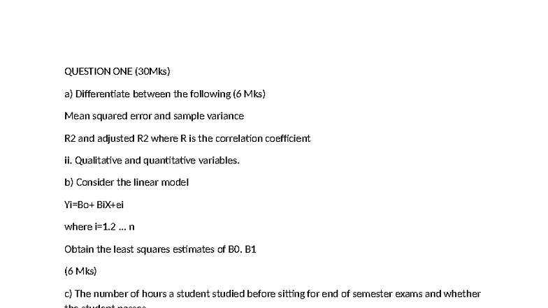 Regggs - Regression Questions & Answers (STAT 101) - Studocu
