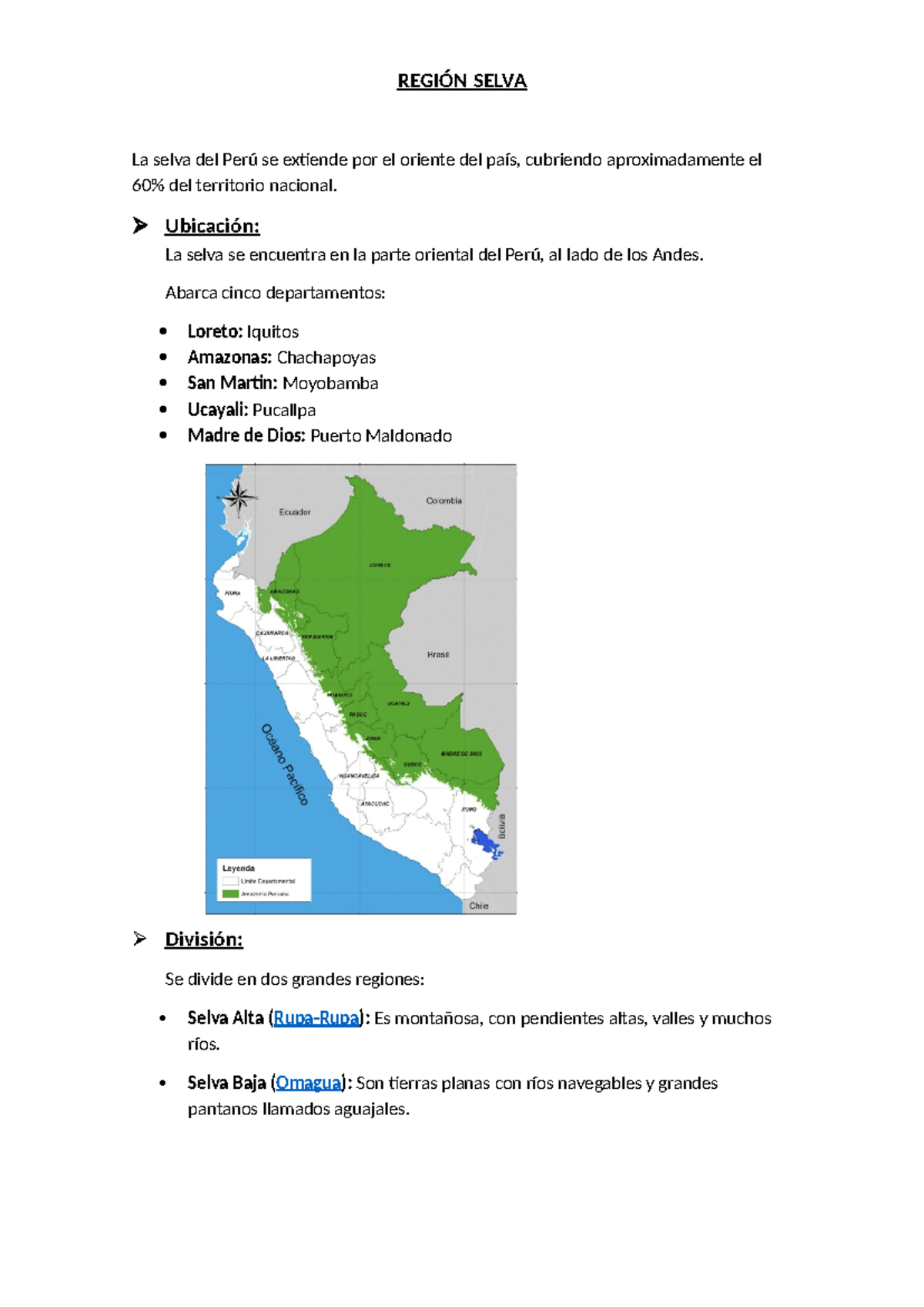 REGIÓN SELVA: Información sobre la Selva Peruana - Studocu