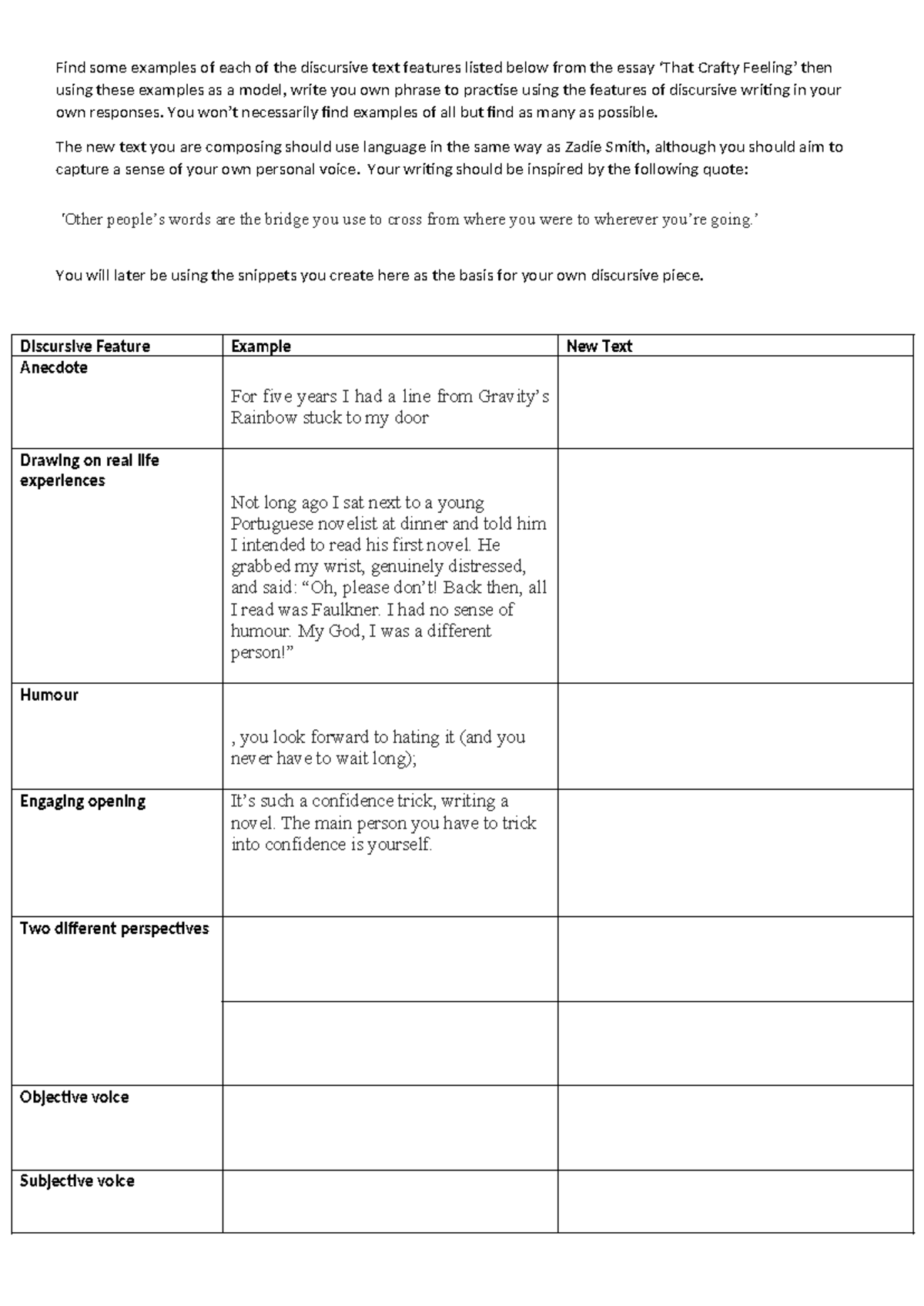 Crafty Text Features: A Model for Your Discursive Writing - Studocu