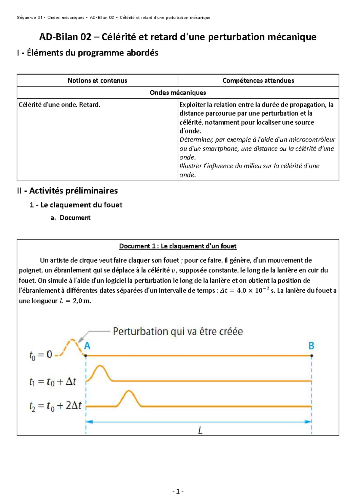 S01 - Célérité et Retard des Perturbations Mécaniques - Séquence 01 ...