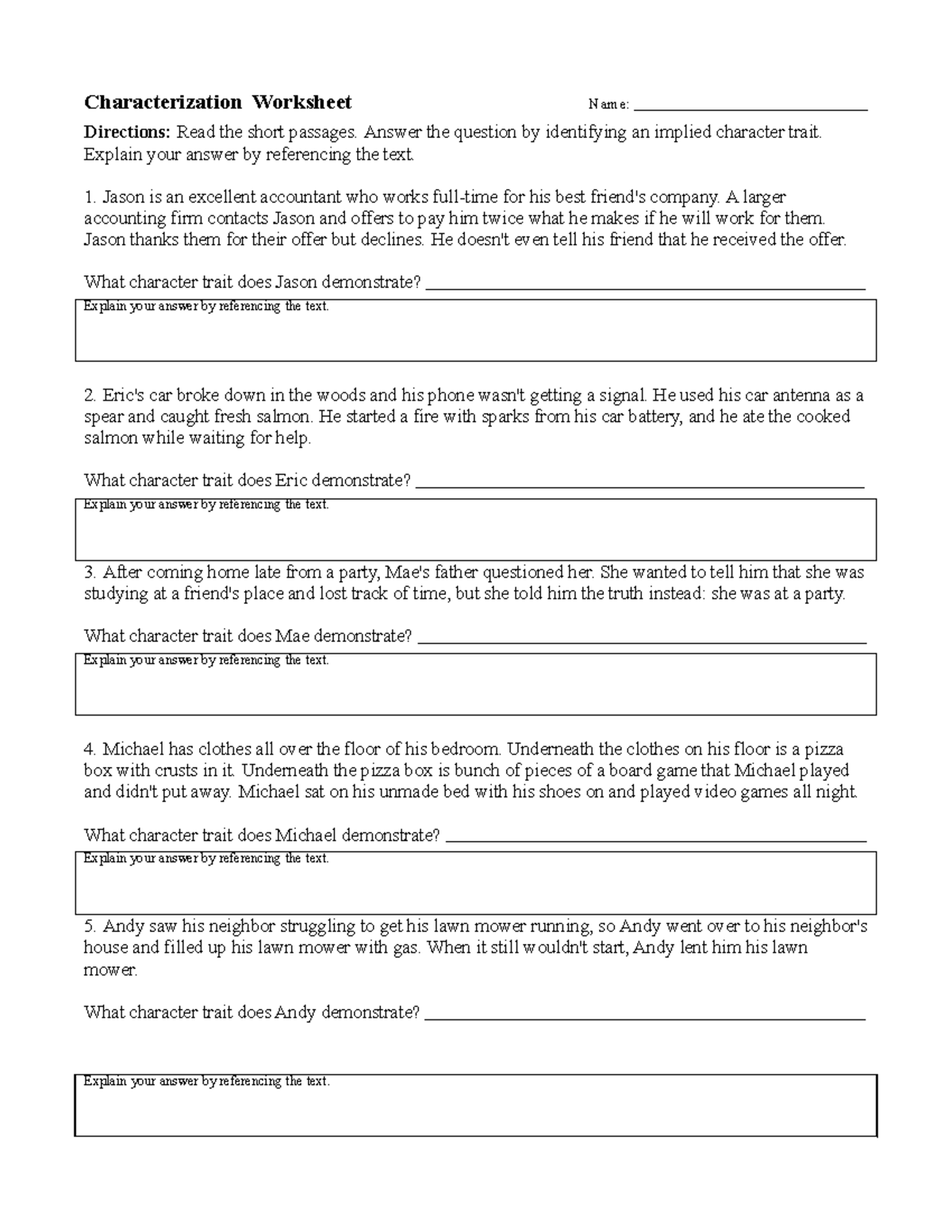 Character Traits Analysis Worksheet with Examples - Studocu