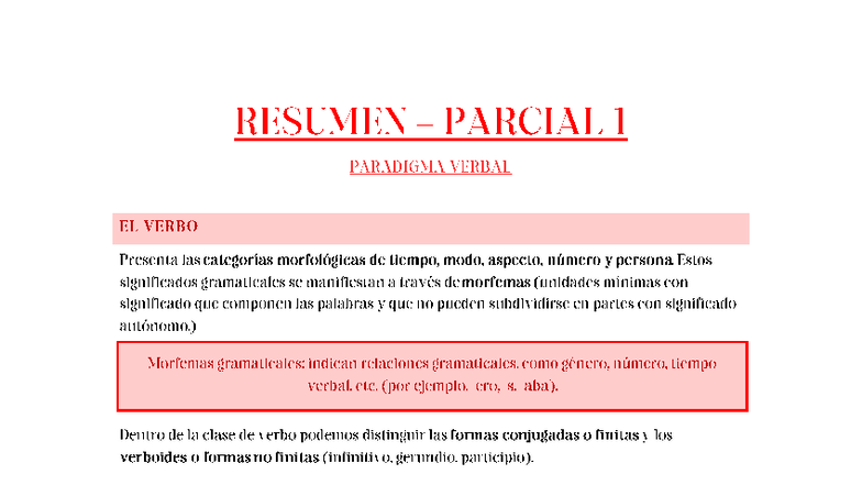 Resumen Parcial 1: Paradigma Verbal y Clases de Verbos - Studocu