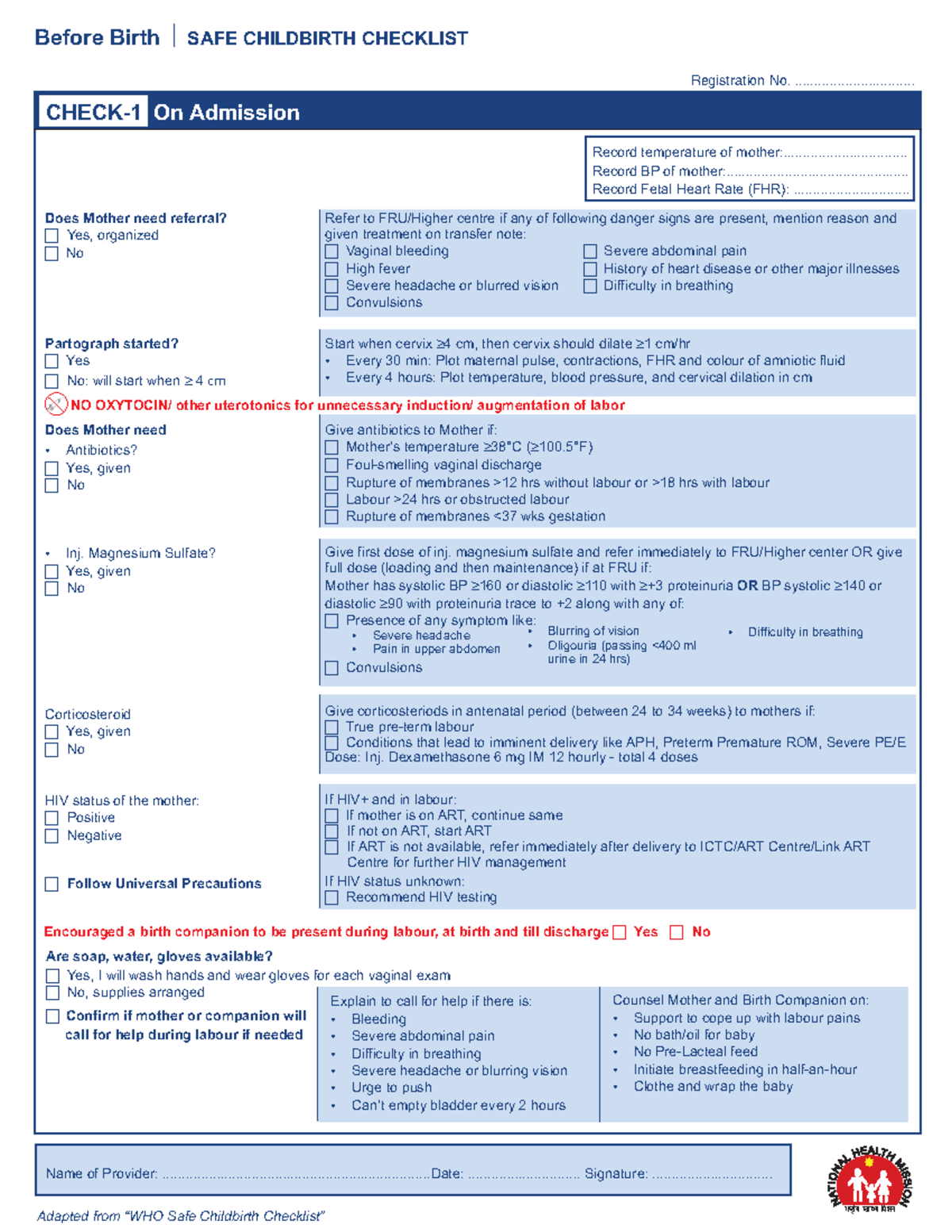 Safe Childbirth Checklist-English-Revised-Sept - Record temperature of ...