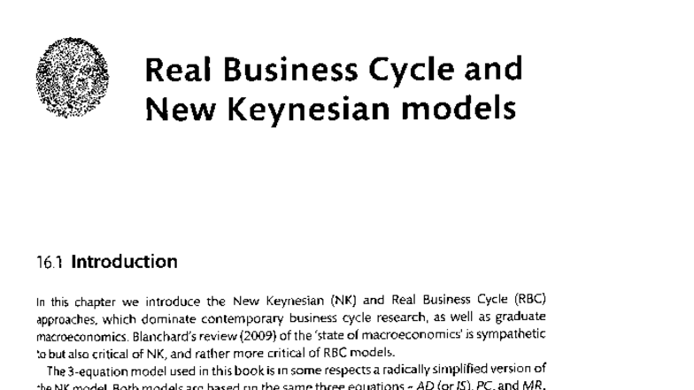 Unit 3: Real Business Cycle and New Keynesian Models (EGBC) - Studocu