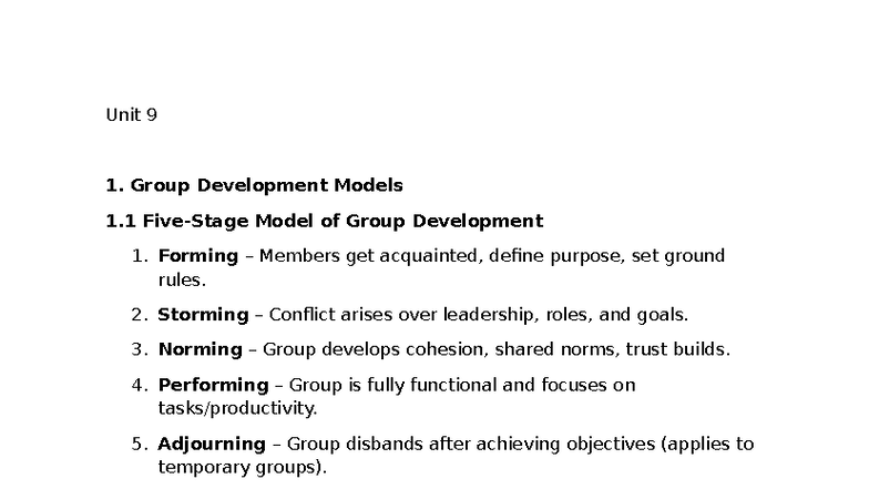 Unit 9: Group Development Models and Organizational Culture Insights ...