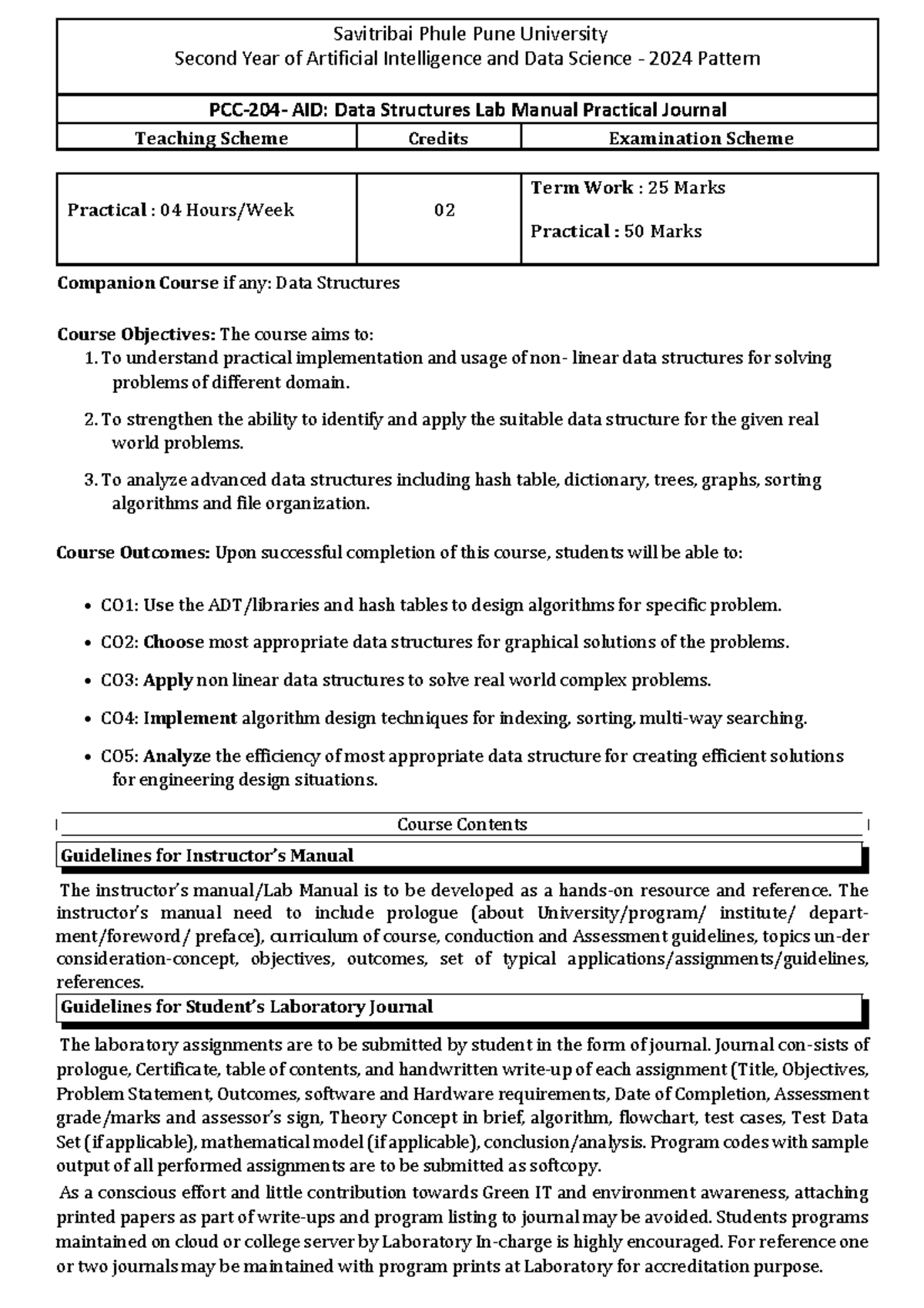 DS Lab Manual AID: Data Structures Practical Journal SE 2024 Pattern ...