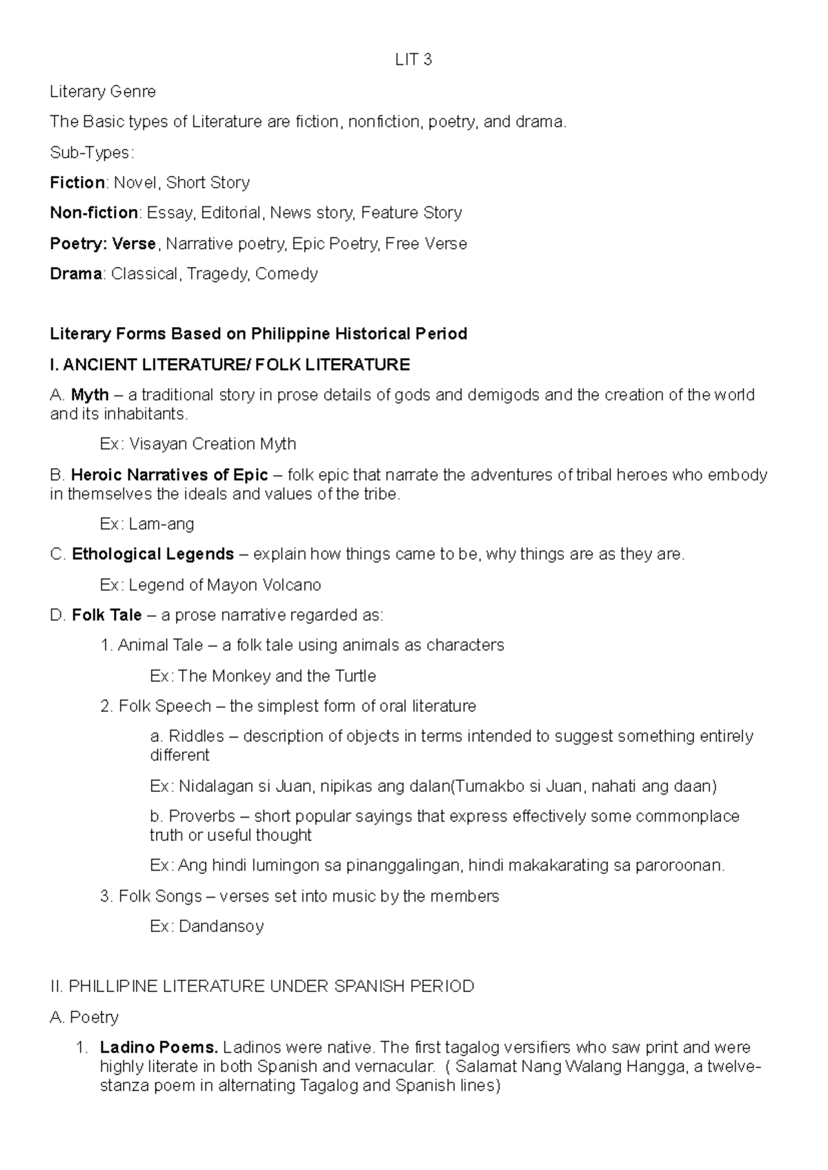 LIT 3 - Comprehensive Overview of Literary Genres and Forms - Studocu