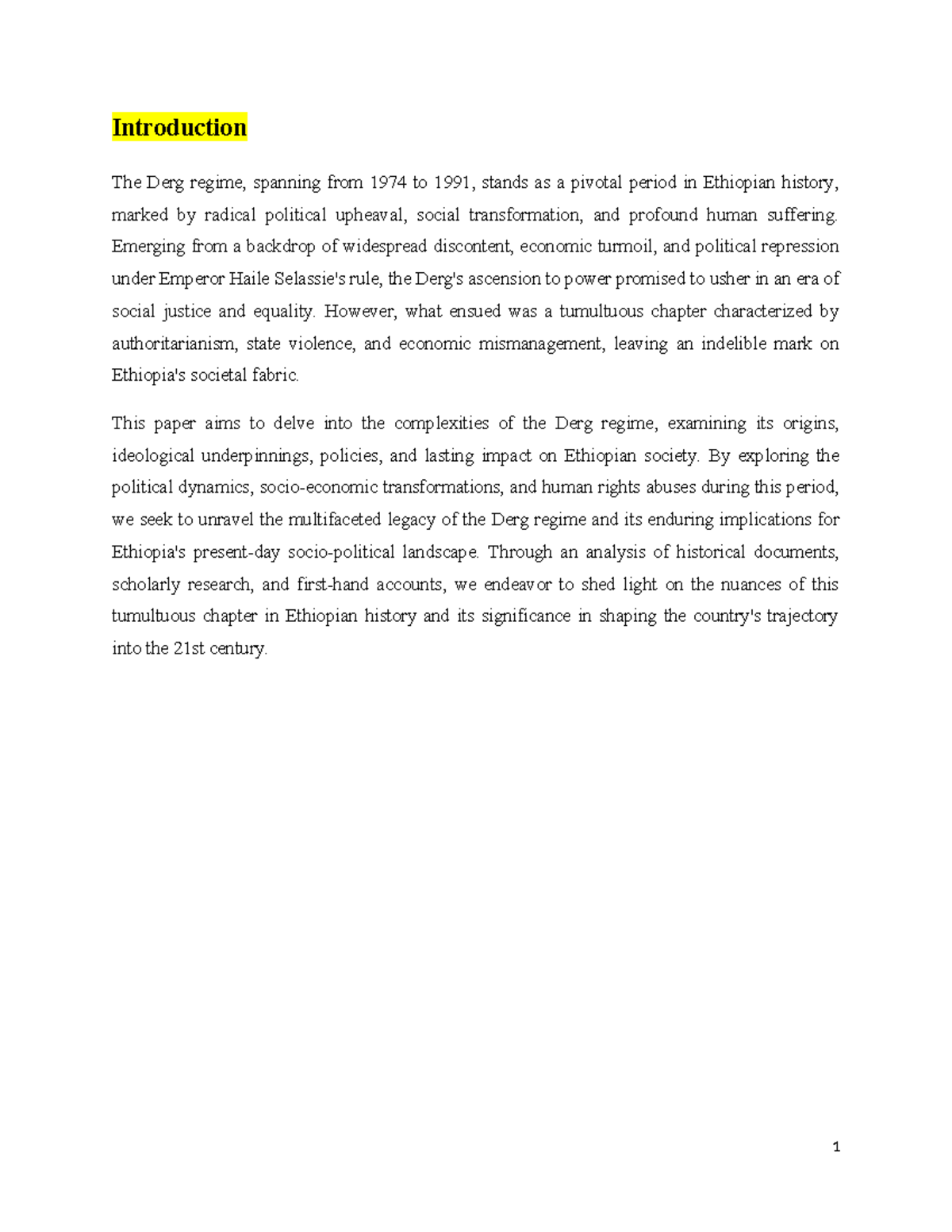 His fin edit - Summary - Introduction The Derg regime, spanning from ...