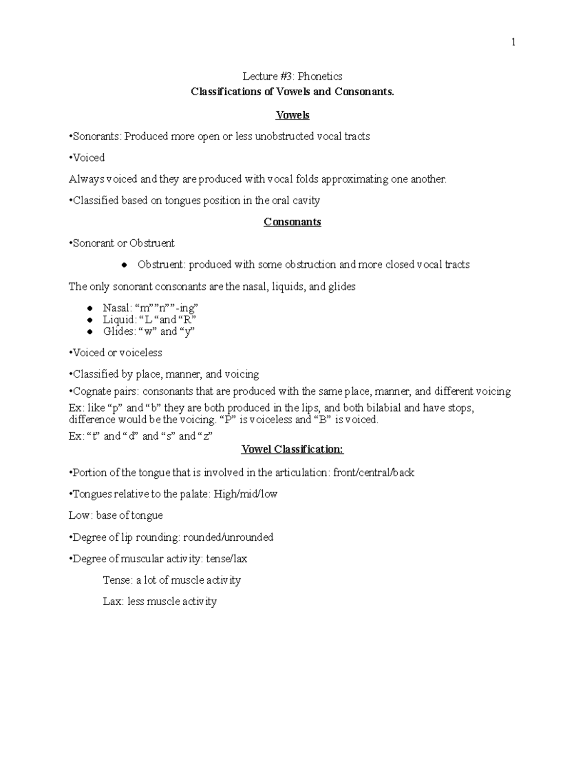 Lecture 3 Phonetics - Lecture #3: Phonetics Classifications of Vowels ...