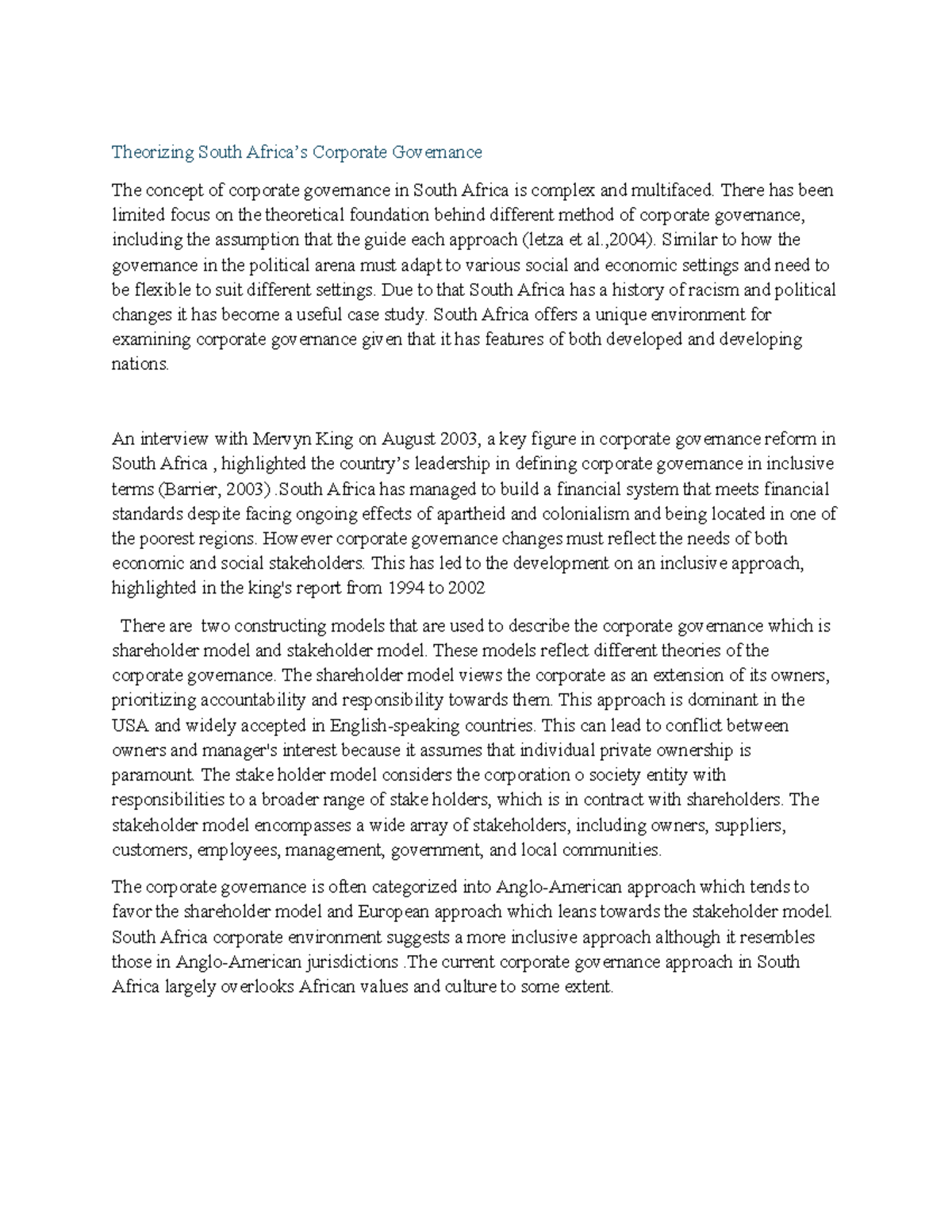Theorizing Corporate Governance in South Africa: A Case Study Analysis ...