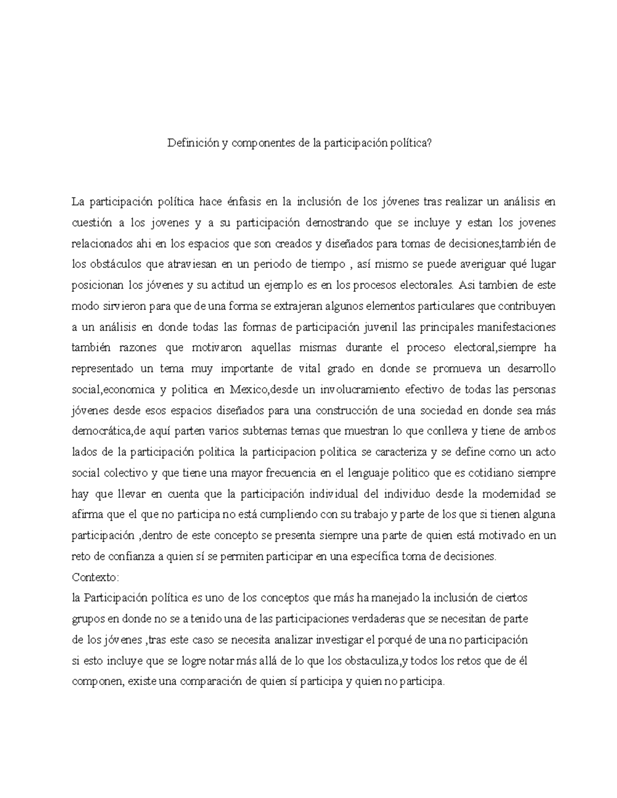 Definición y componentes de la participación política de los jovenes en ...