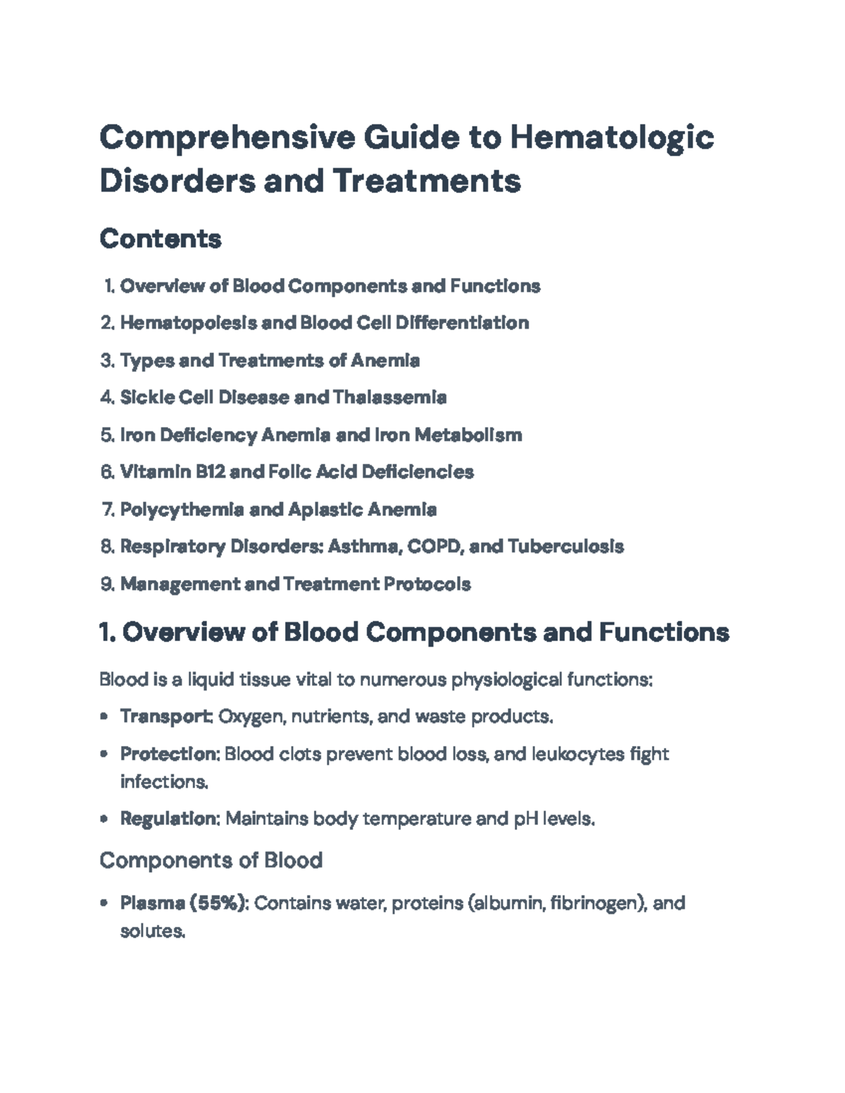 Hematologic Disorders & Treatments Overview (Med 101) - Studocu
