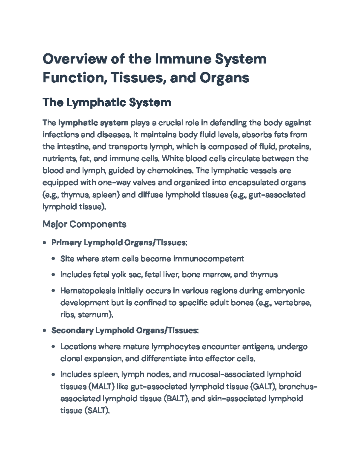 Comprehensive Overview of the Immune System & Lymphatic Functions - Studocu