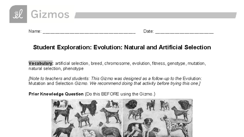 Evolution: Natural and Artificial Selection SE 2019 Study Guide - Studocu