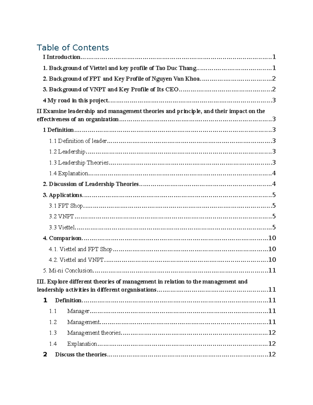 LMA1 - Leadership and Management Analysis of Viettel, FPT, and VNPT ...