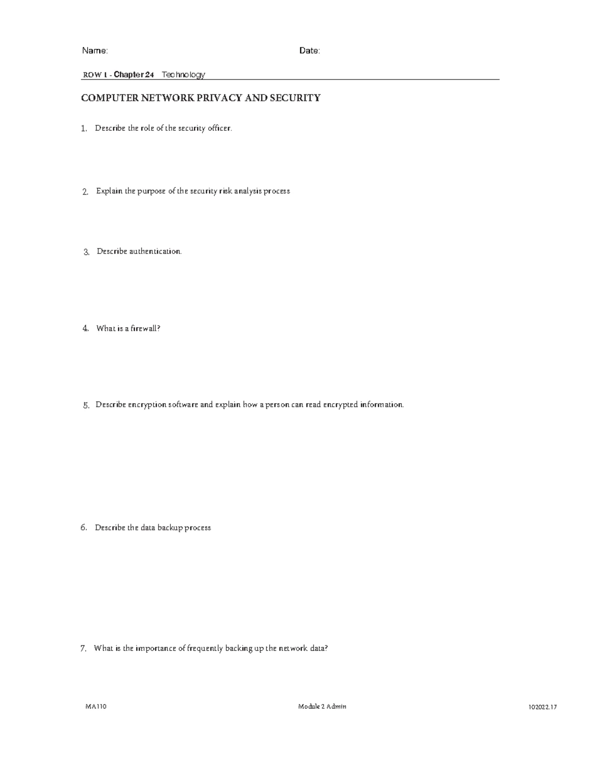 MA110 ROW 1 Chapter 24 - Computer Network Privacy & Security - Studocu