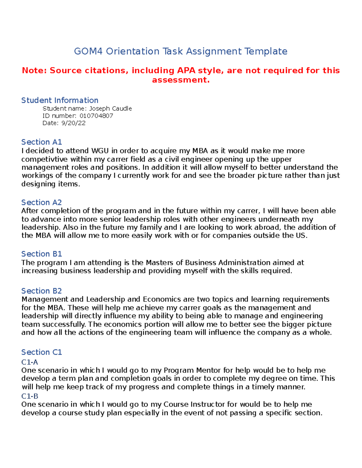 Joe Caudle Orientation Task - GOM4 Orientation Task Assignment Template Note: Source citations ...