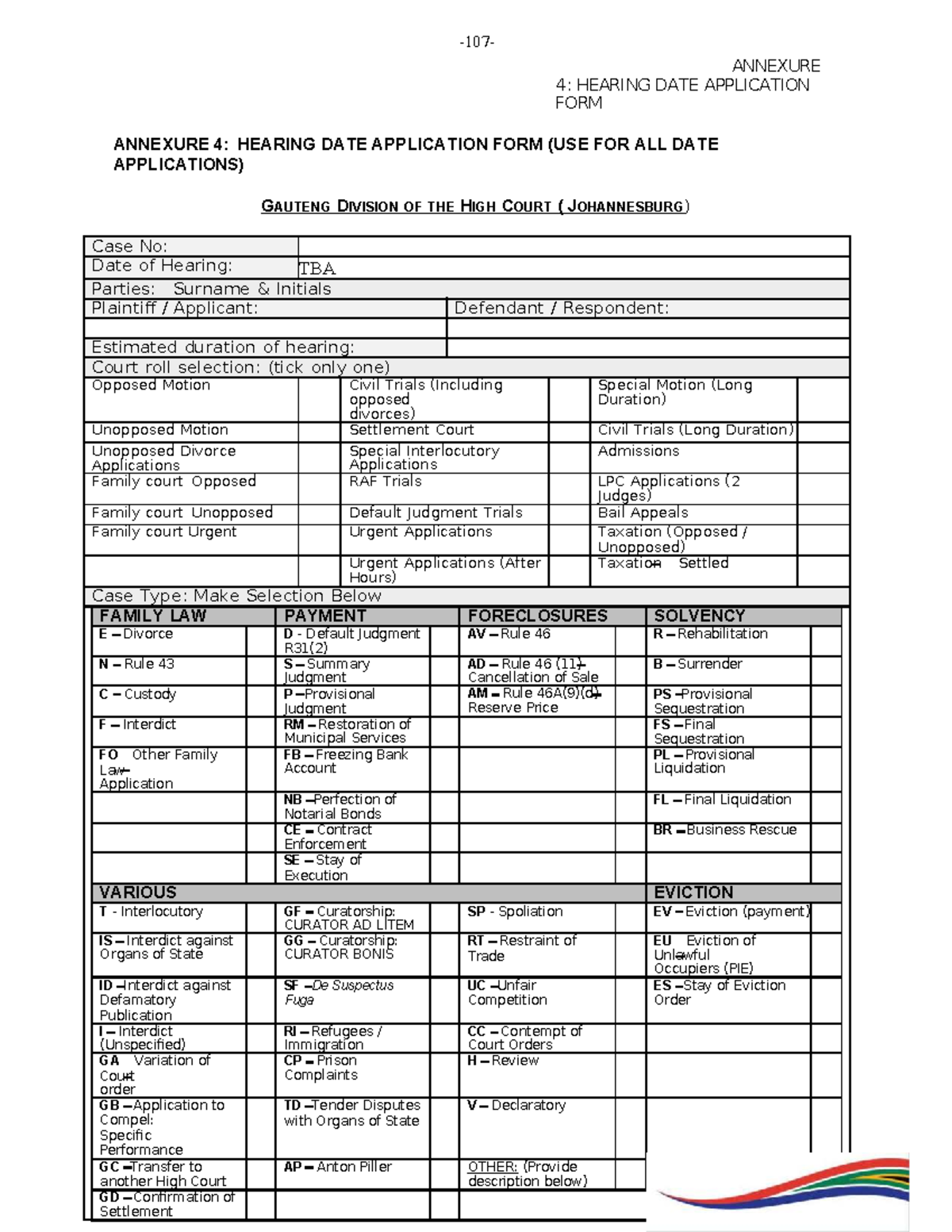 Gauteng High Court Hearing Date Application Form (Case No: TBA) - Studocu