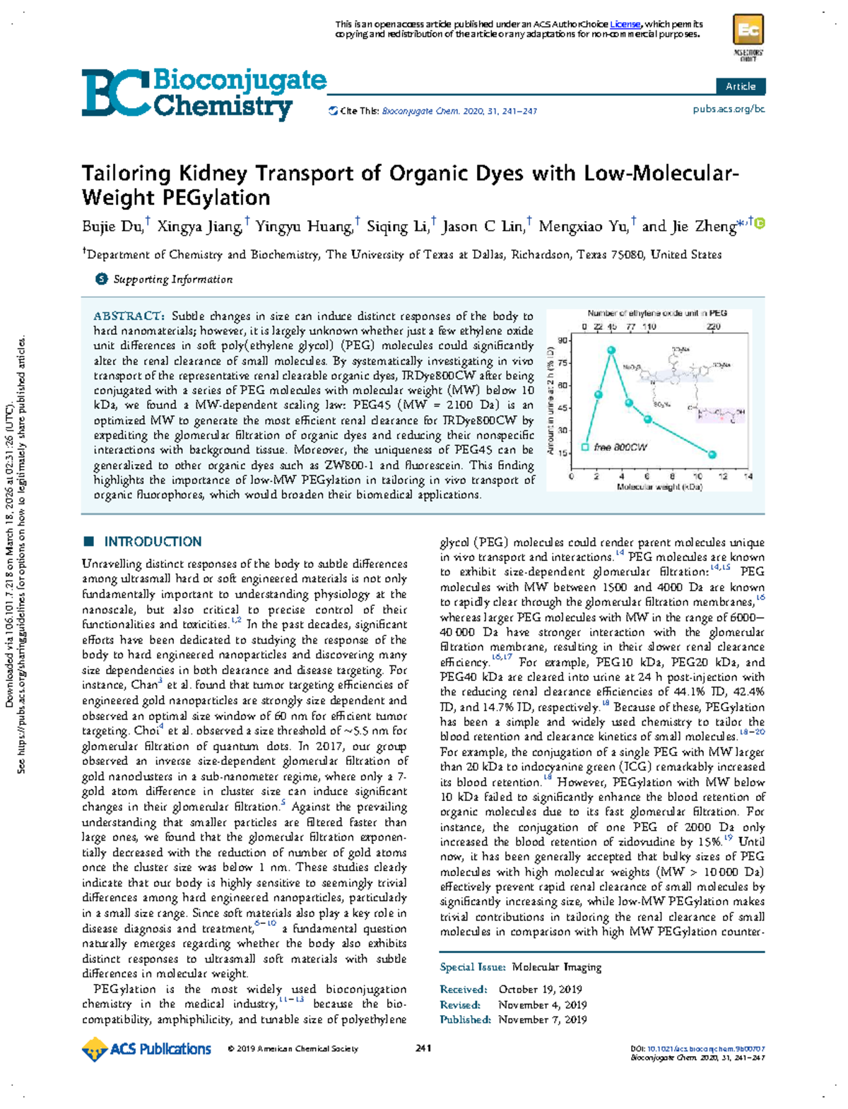 ACS Bioconjugate Chem. Study: Optimizing Renal Clearance of Organic ...