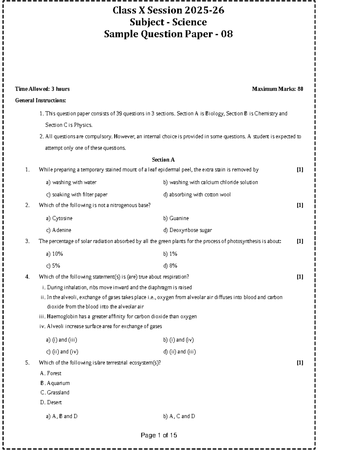 Class X Science Sample Question Paper 08 - Time Allowed: 3 Hours - Studocu