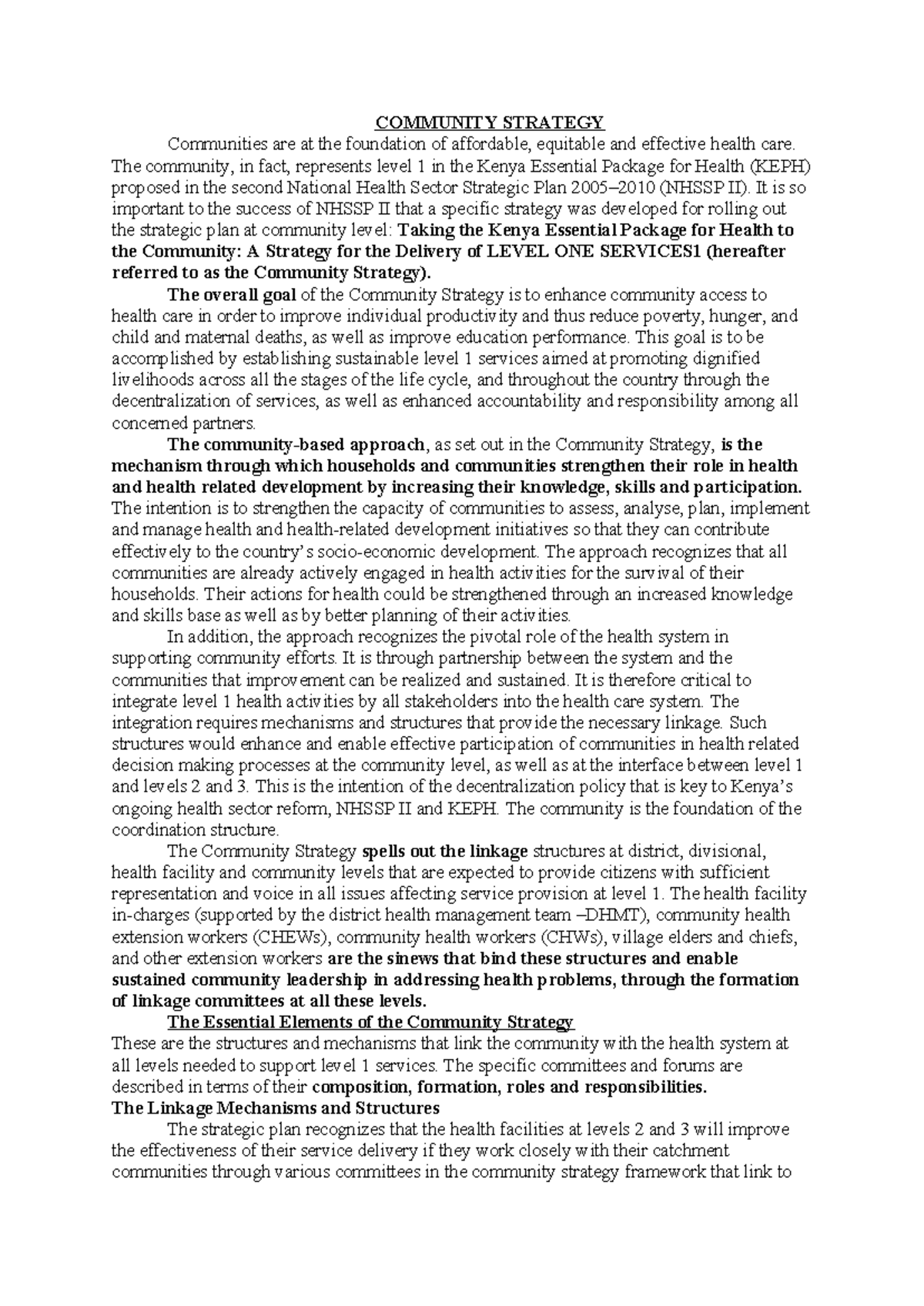 Final COMM Strategy Notes: Enhancing Level 1 Health Services - Studocu