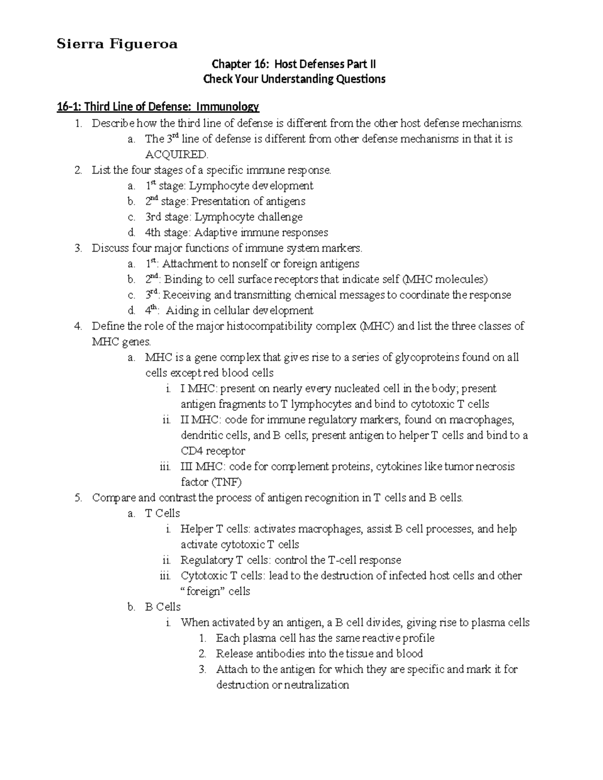 Chapter 16 CYU notes - Chapter 16: Host Defenses Part II Check Your ...