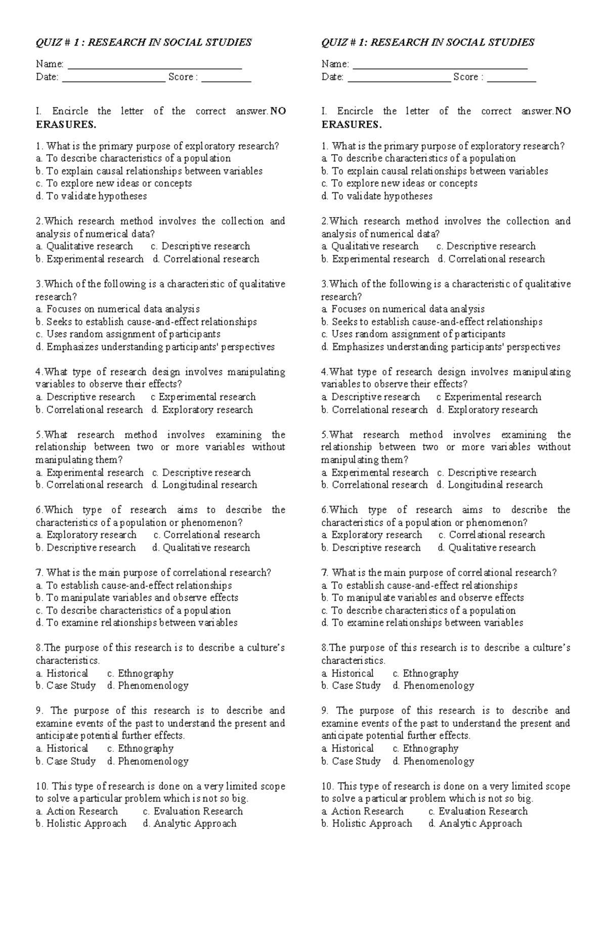 QUIZ 1 Research FEB 12 - notes - QUIZ # 1 : RESEARCH IN SOCIAL STUDIES ...