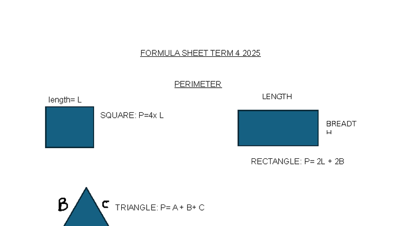 Grade 7 Formula Sheet - notes - FORMULA SHEET TERM 4 2025 PERIMETER ...