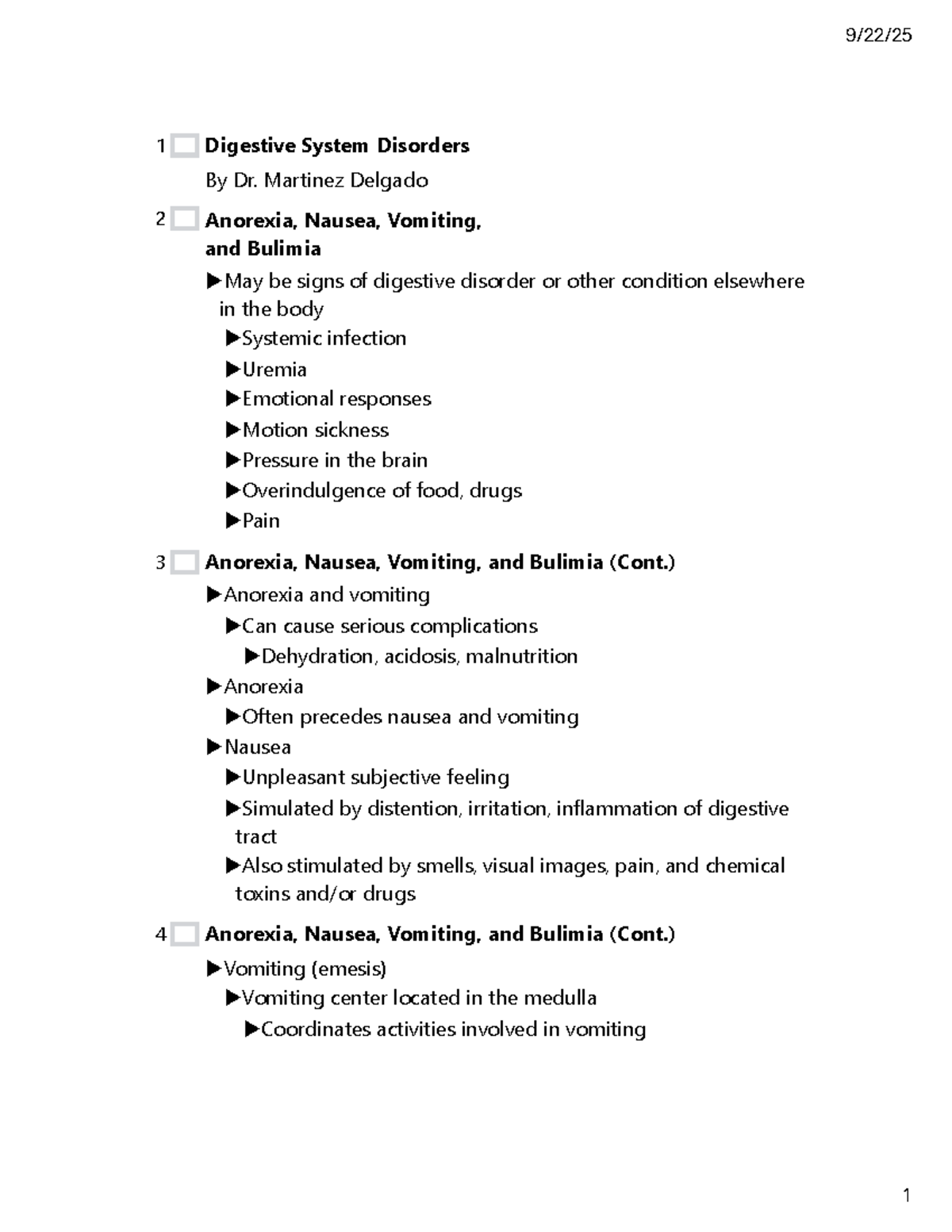 Digestive System Disorders: Anorexia, Nausea, Vomiting, Bulimia - Studocu