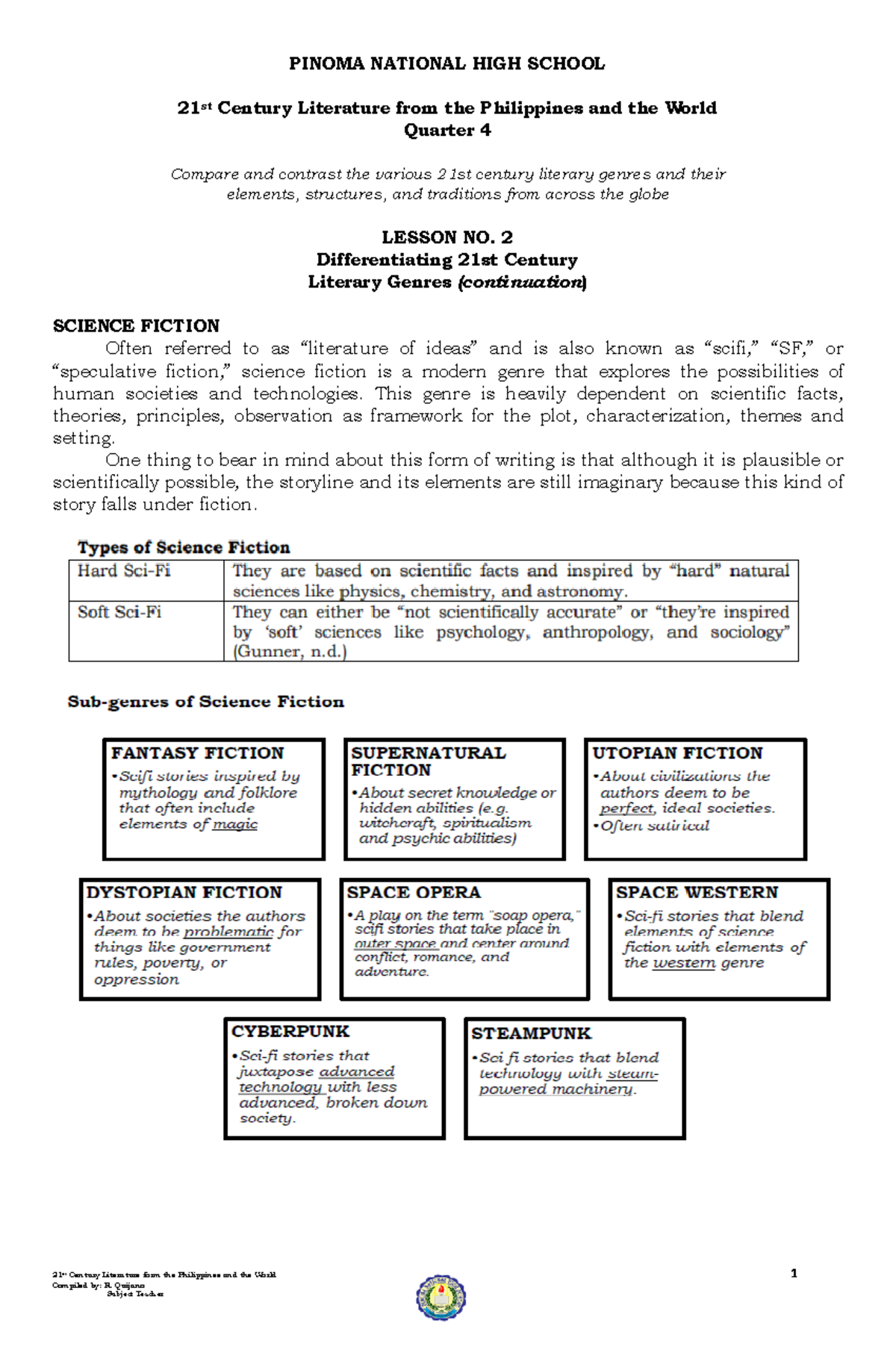 21st Quarter 4 Week 4 - 21 st Century Literature form the Philippines ...