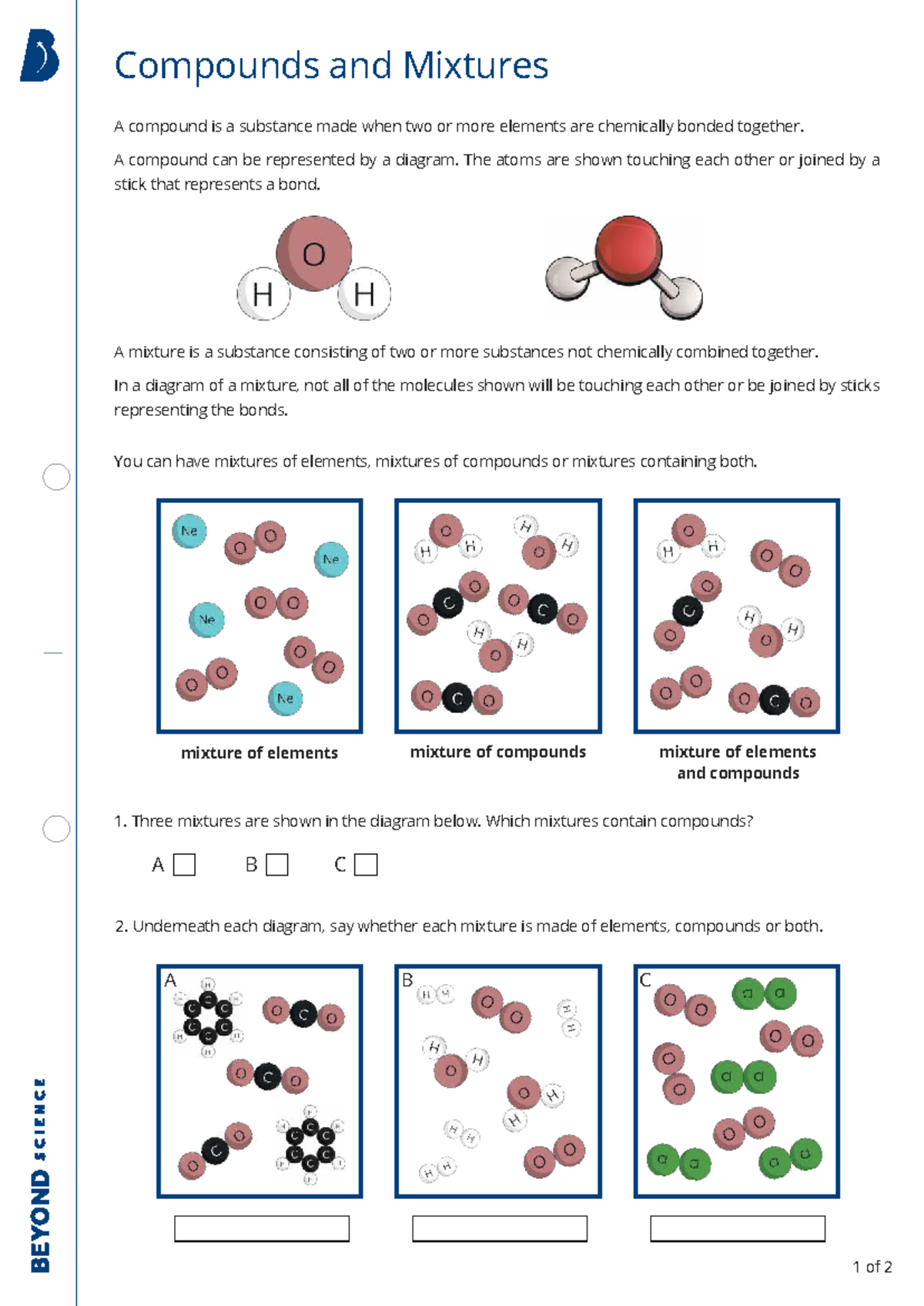 Compounds and Mixtures Worksheet (Interactive) - Key Concepts Explained ...