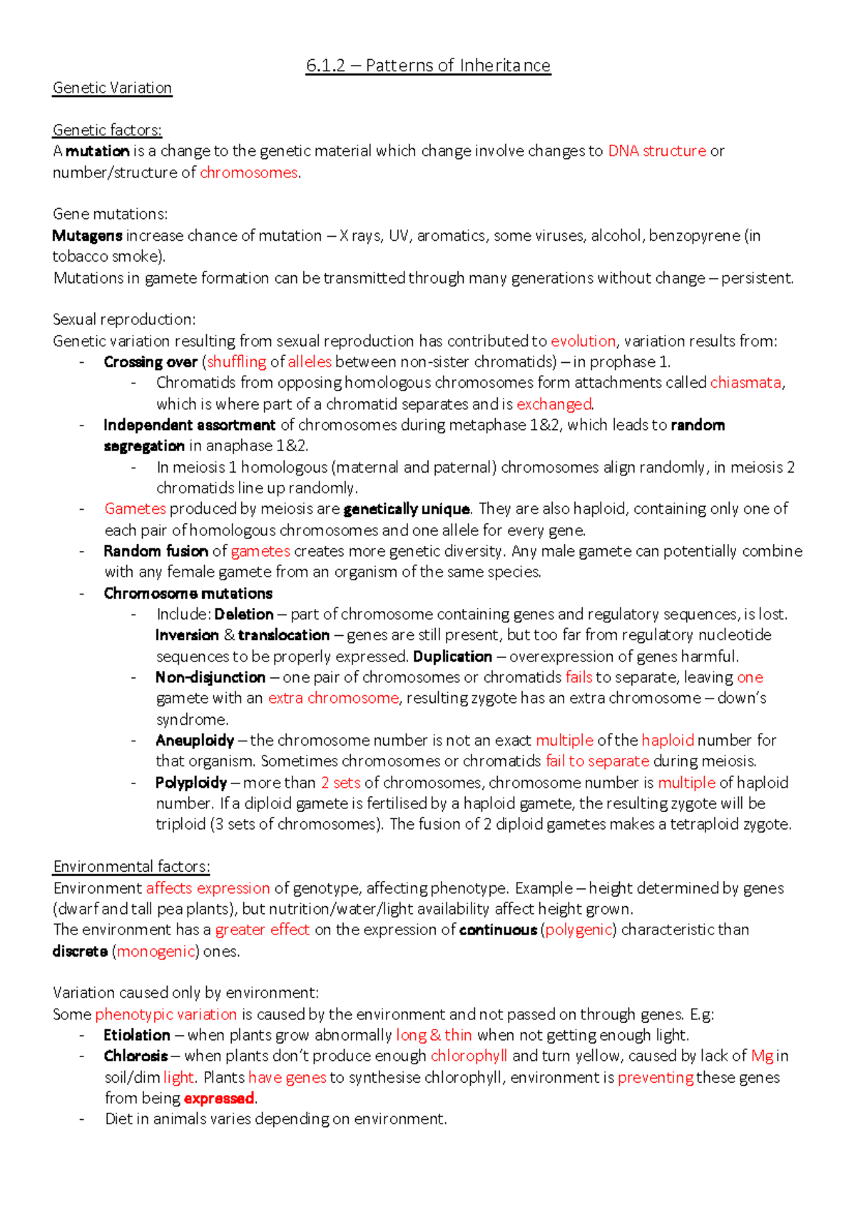 6.1.2 Patterns of Inheritance: Genetic Variation and Mechanisms - Studocu