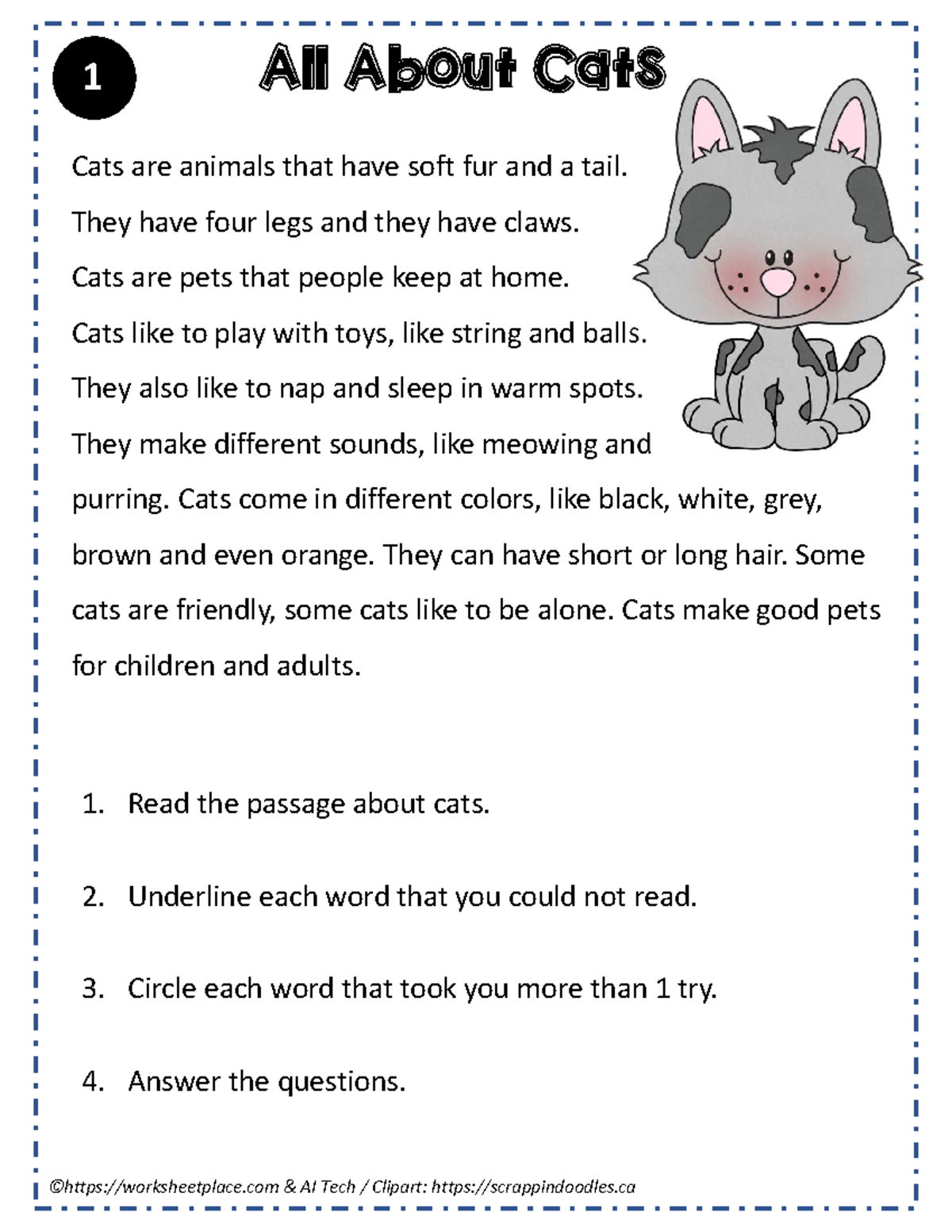 Reading Comprehension Worksheet 1a: All About Cats - Studocu