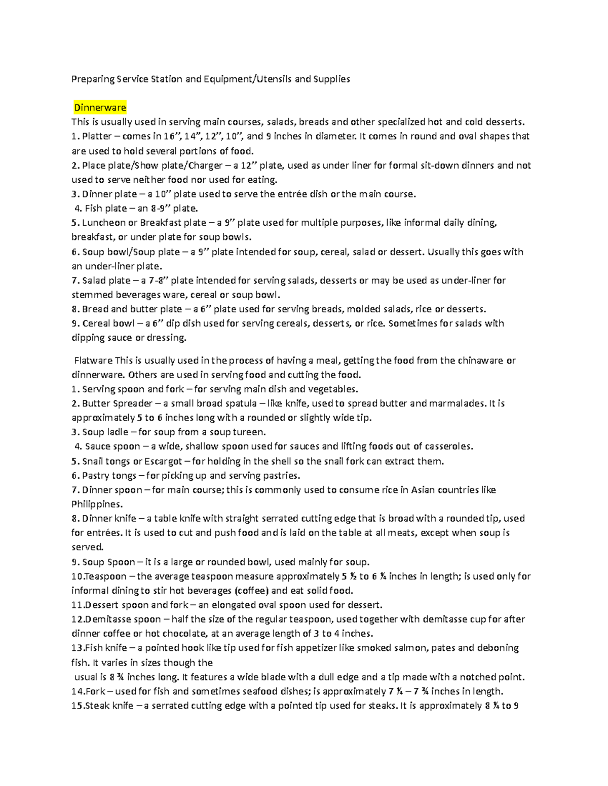 Module-3-FBS: Essential Dinnerware & Flatware for Food Service - Studocu